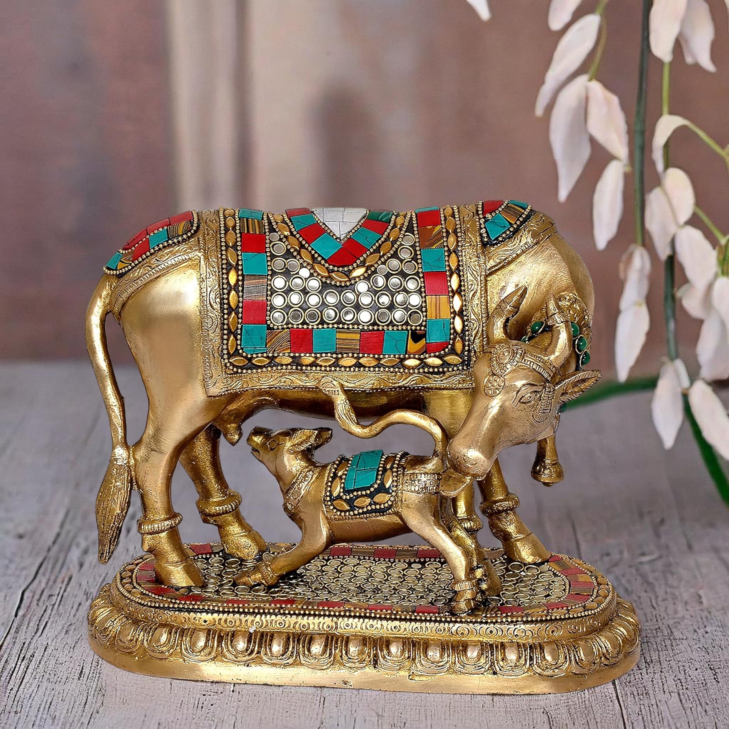 Buy Amazon Brand - Umi Golden Cow and Calf Kamdhenu Brass Statue ...