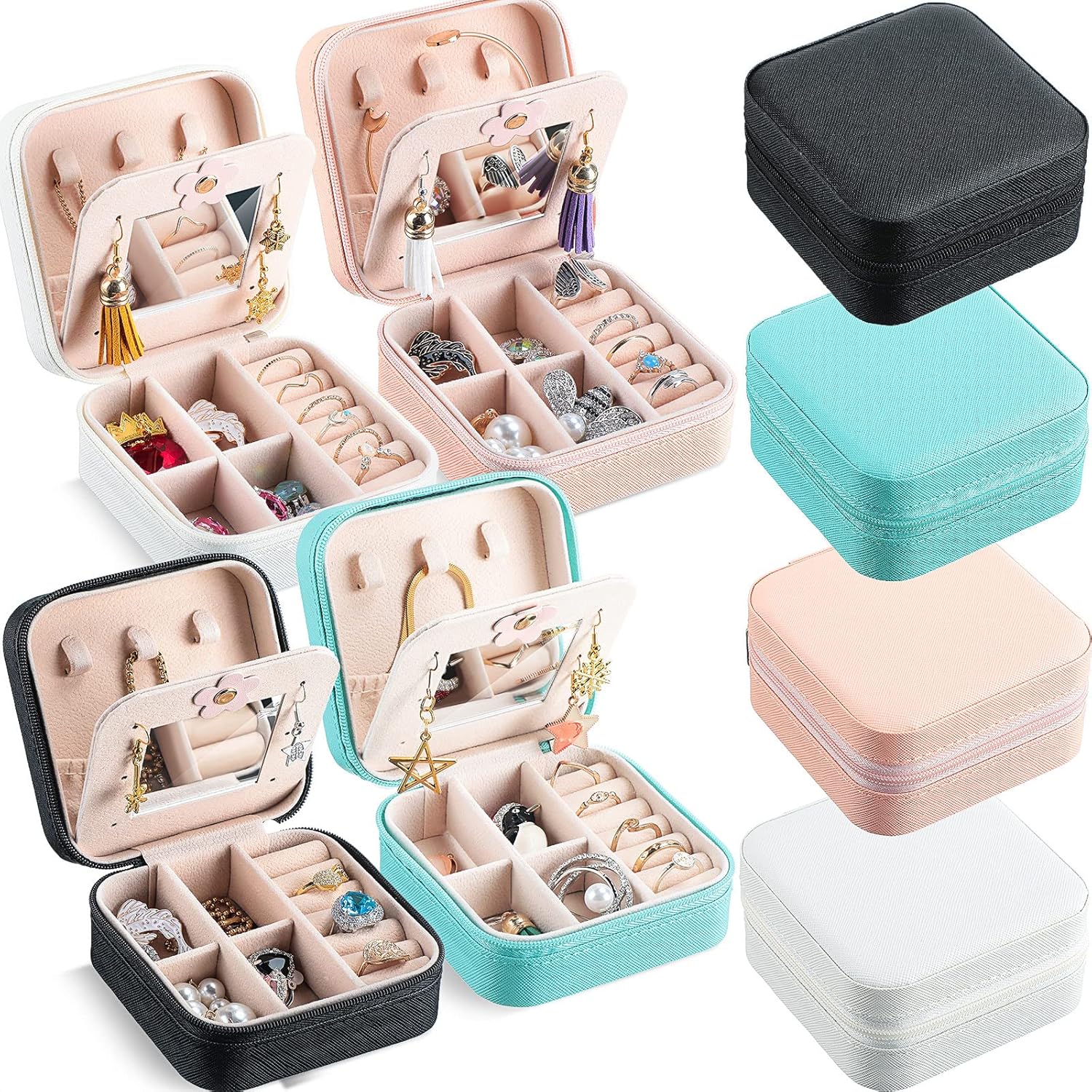Amazon.com: 8 Pcs Travel Jewelry Box 2 Layer Travel Jewelry Case Small ...