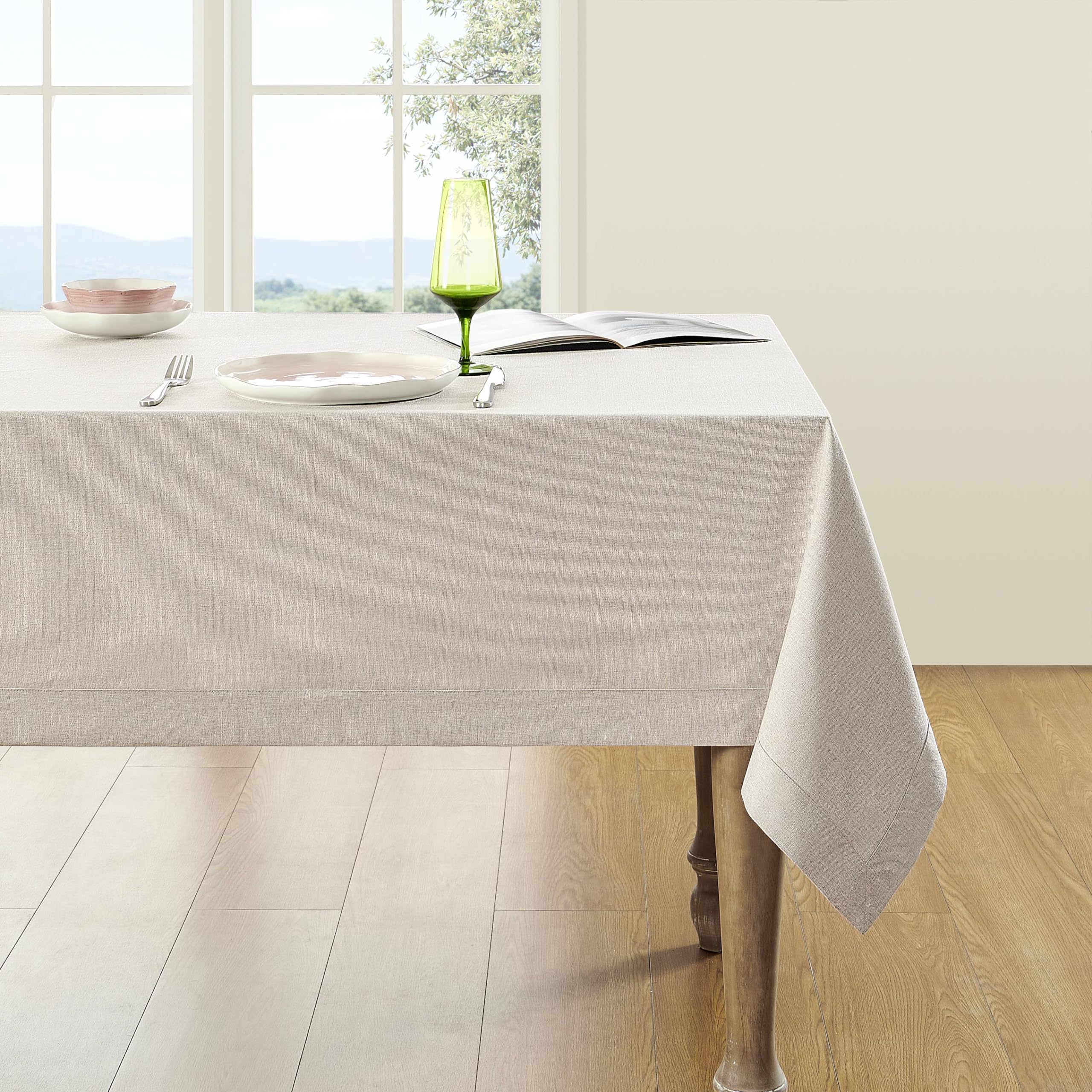 Amazon.com: ZeeMart Neutral Tablecloth, Farmhouse Linen Style Table ...