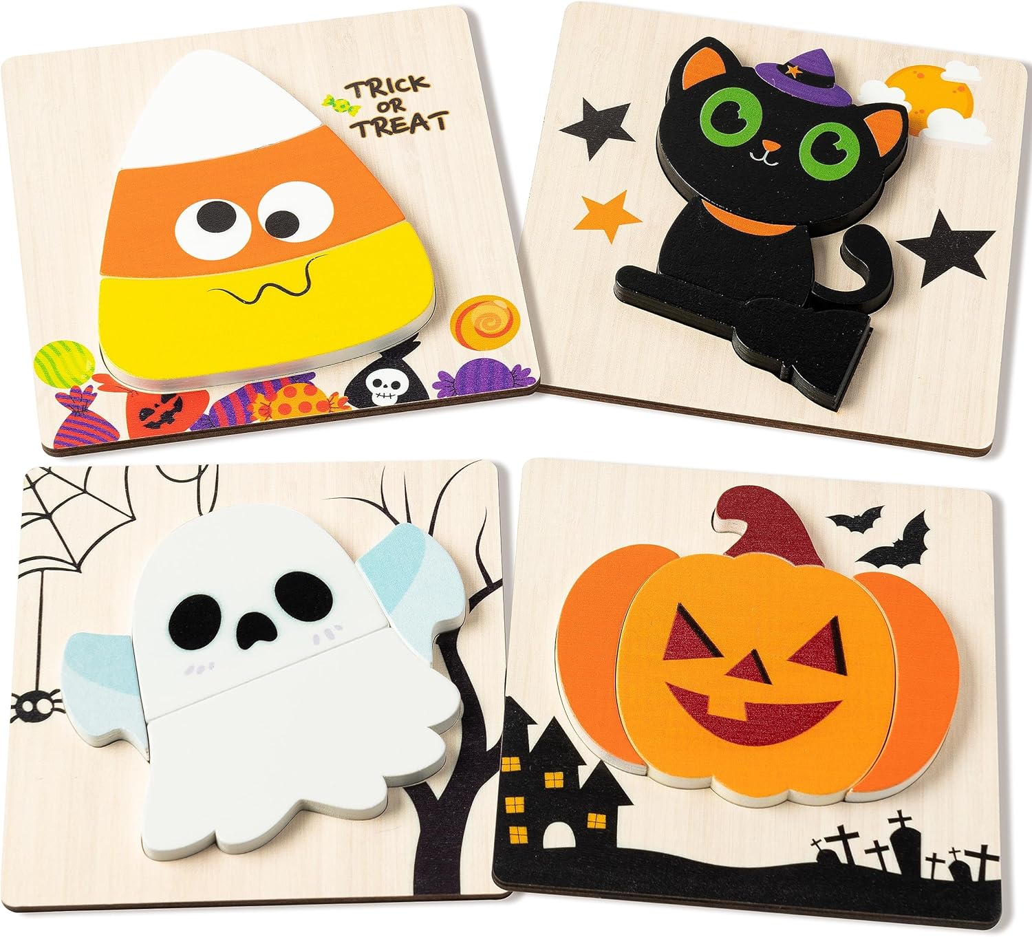Amazon.com: WATINC 4Pcs Halloween Wooden Puzzles for Kids, Pumpkin ...