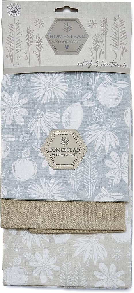 Cooksmart British Designed Pack of 3 Tea Towels | Luxury Tea Towels for ...