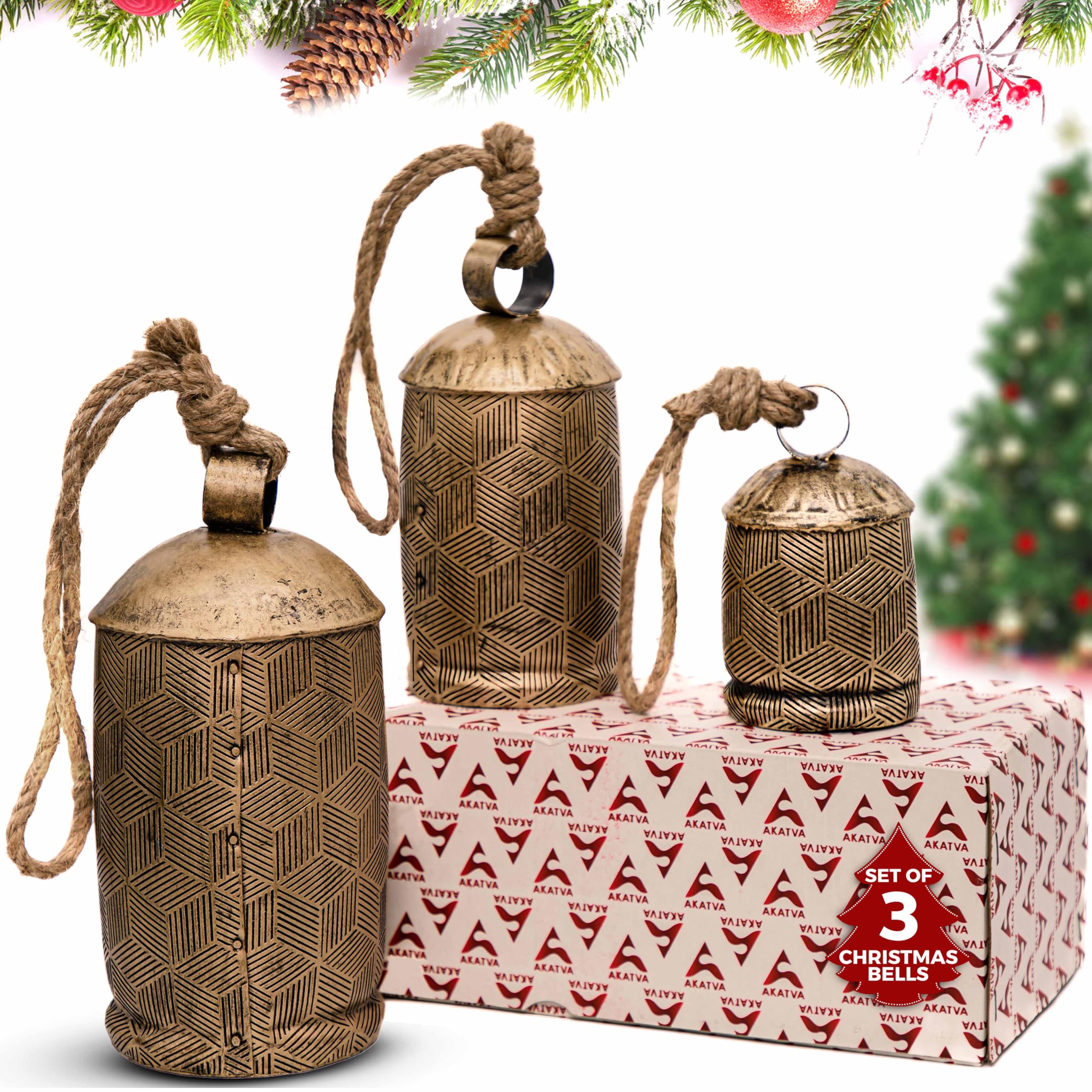 Amazon.com: Akatva Large Christmas Bells for Decoration – Cow Bells for ...