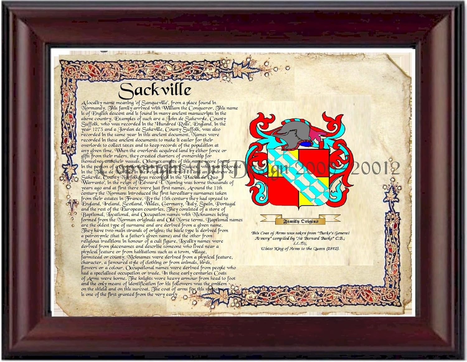 Amazon.com: Sackville Coat of Arms/ Family Crest on Fine Paper and ...