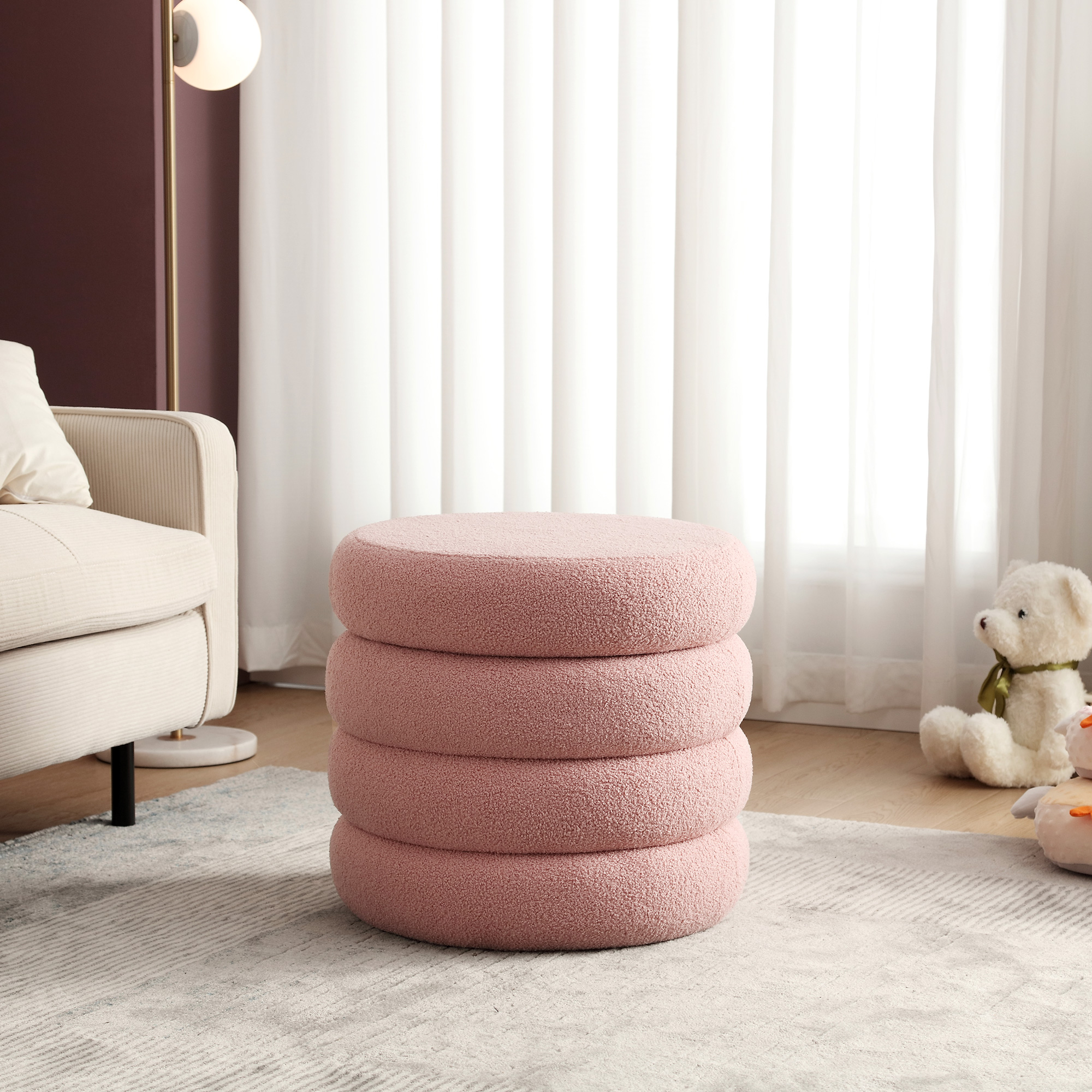 Watch Sherpa Storage Ottoman Teddy Round Pouf Storage Stool Pink on ...