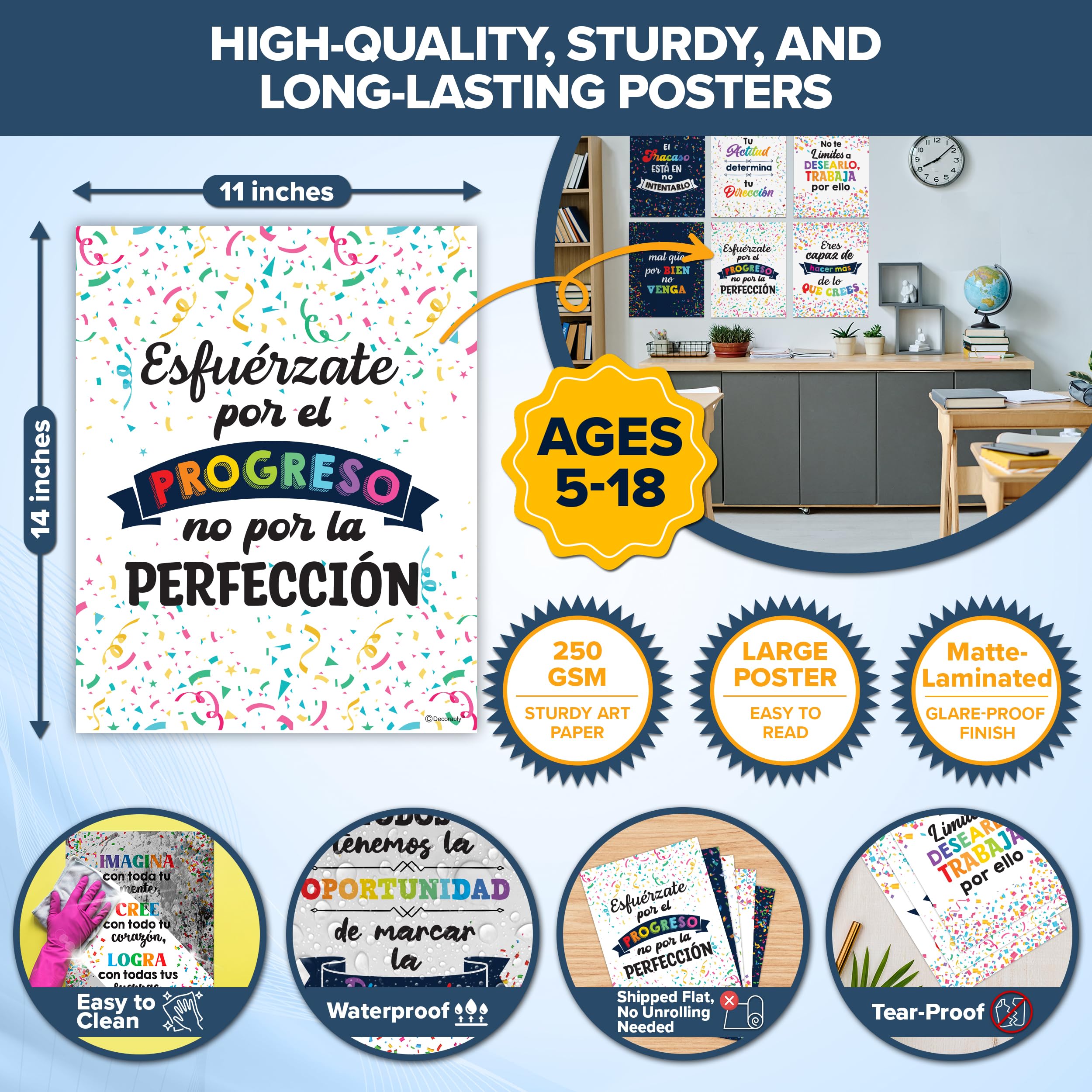 Snapklik.com : Decorably 15 Confetti Motivational Spanish Posters For ...