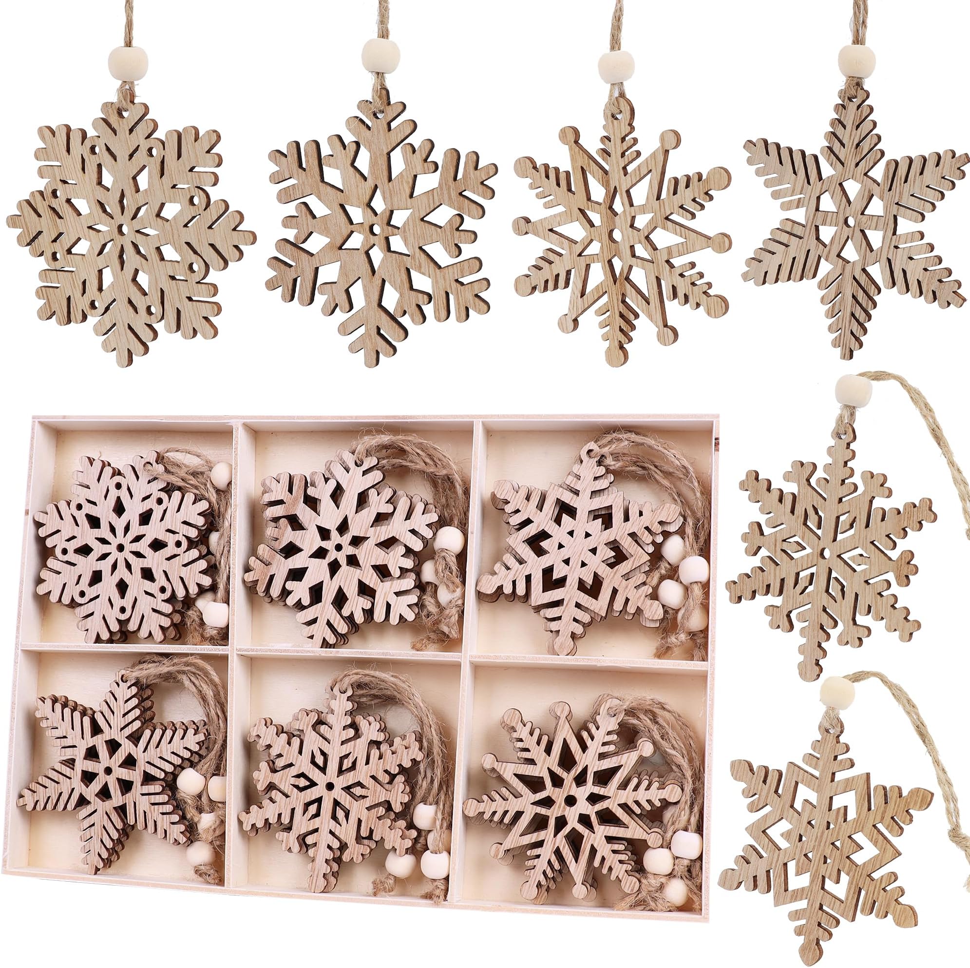 Amazon.com: ilauke 12pcs Wooden Snowflakes Decorations 3 inch Christmas ...