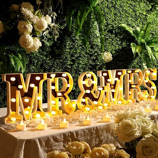 Amazon.com : 6 Pcs Mr and Mrs LED Sign 12 Flameless LED Candles 300 ...