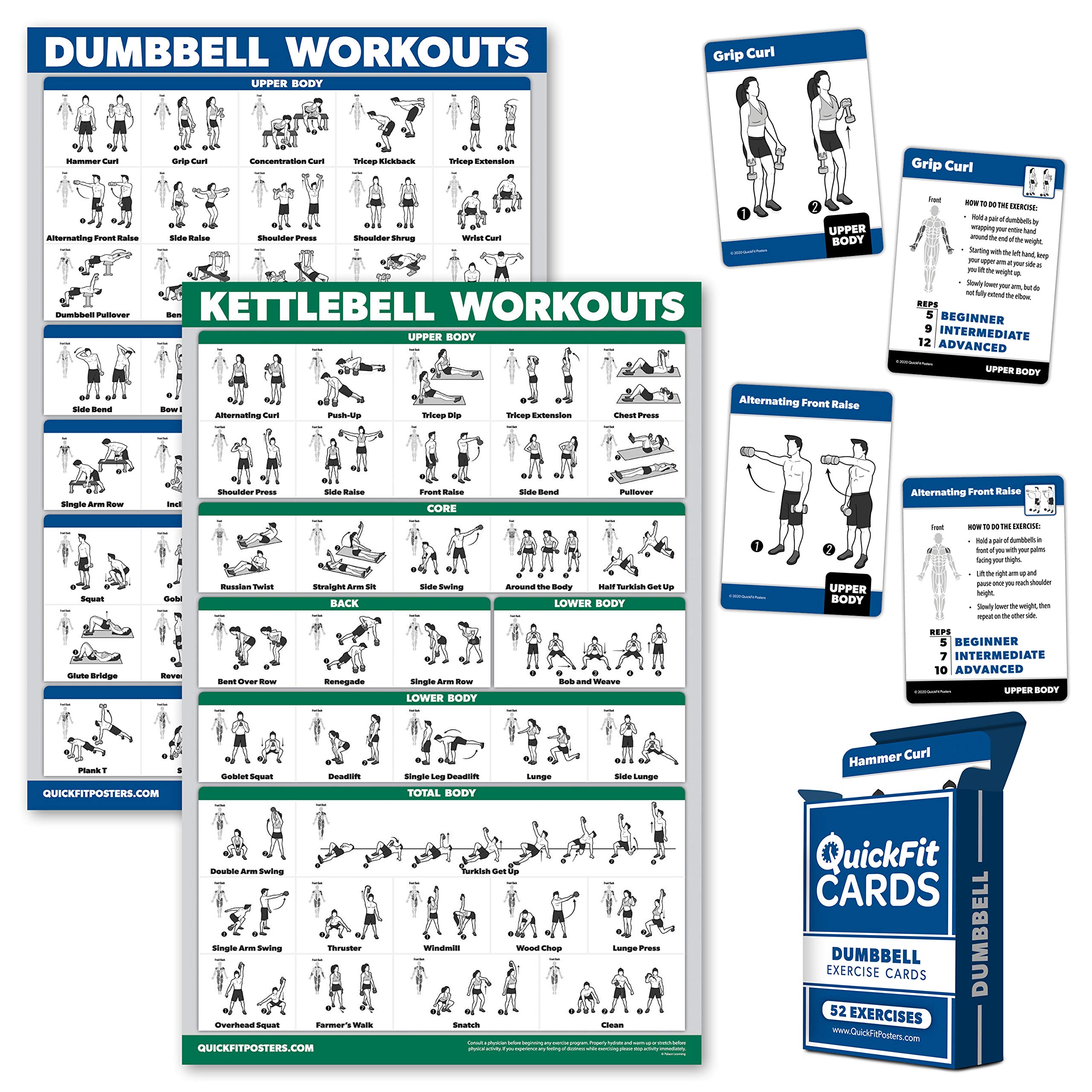 3 Pack Dumbbell Workout Poster Kettlebell Exercises Poster Set Dumbbell ...