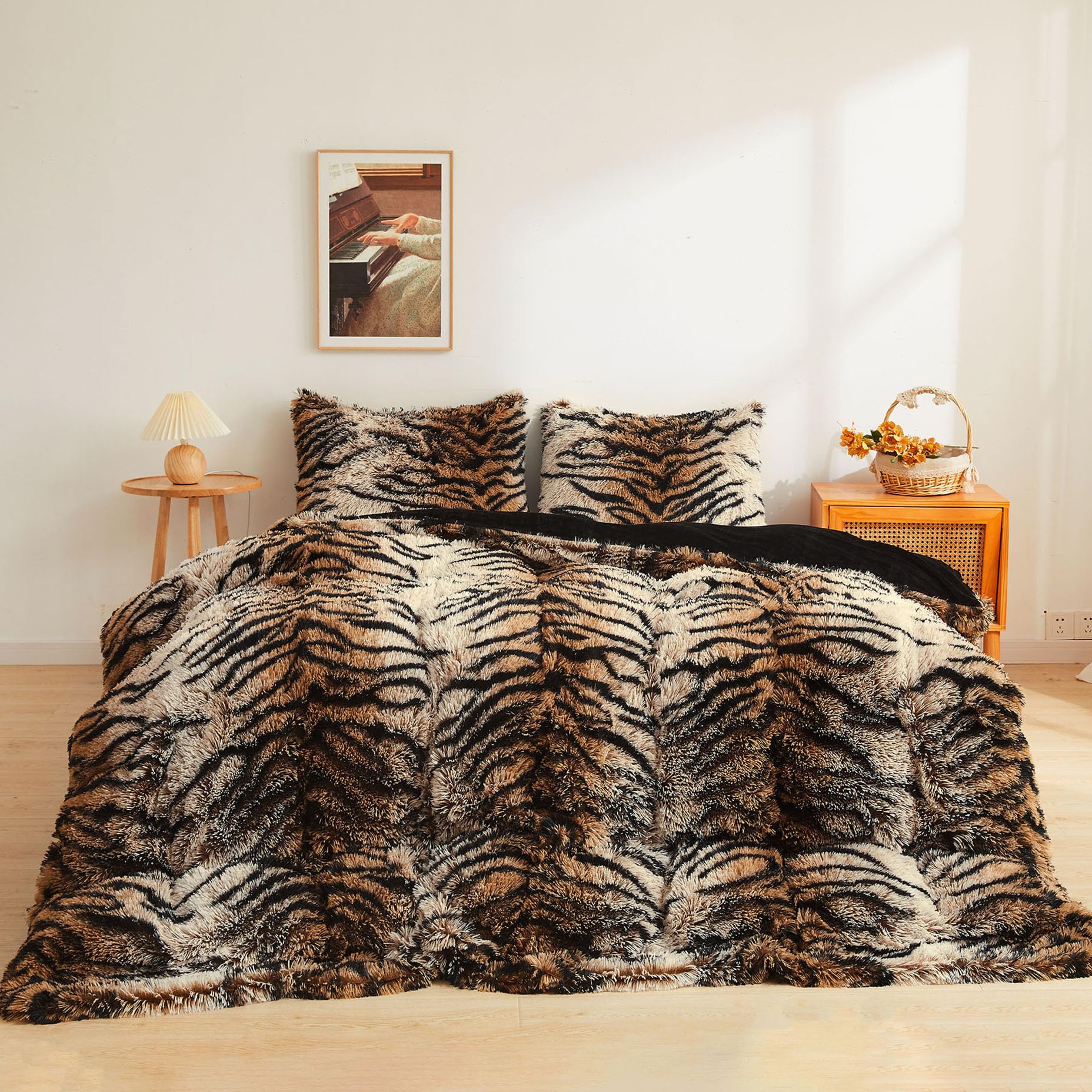 Amazon.com: XeGe Tiger Print Fluffy Faux Fur Duvet Cover Set, 3 Pieces ...