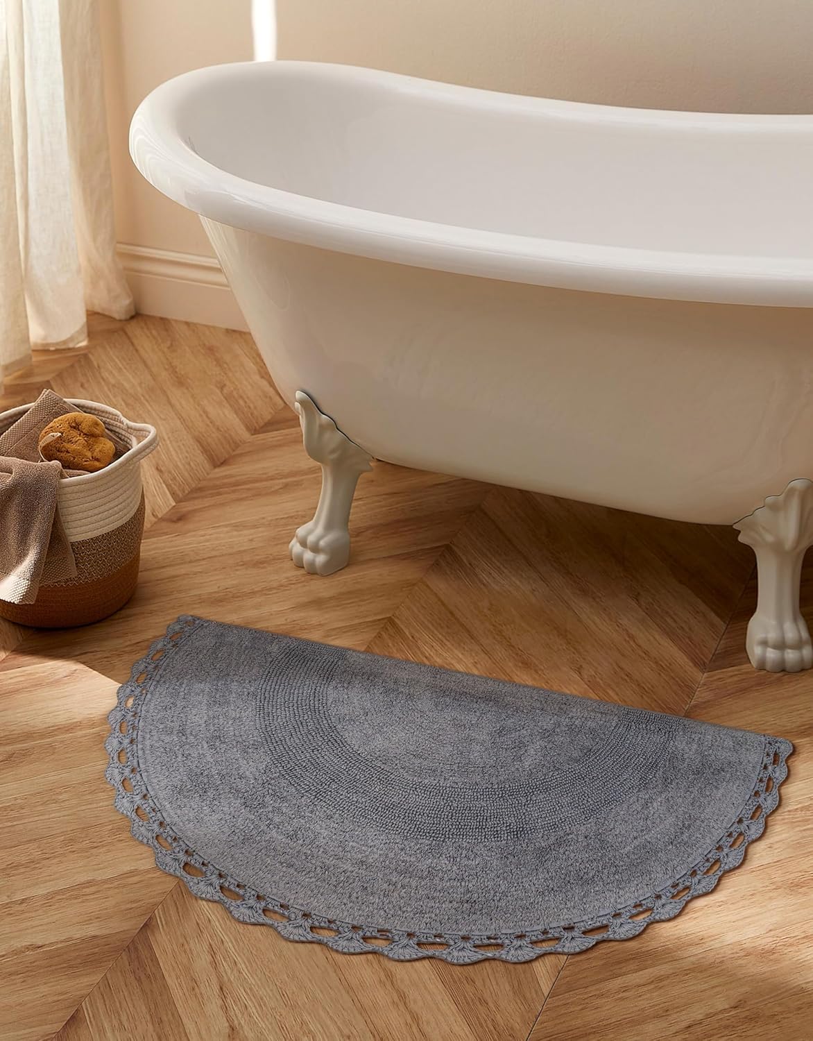 Amazon.com: Half Circle Bohemian Bathroom Rug with Handwoven Chrochet ...