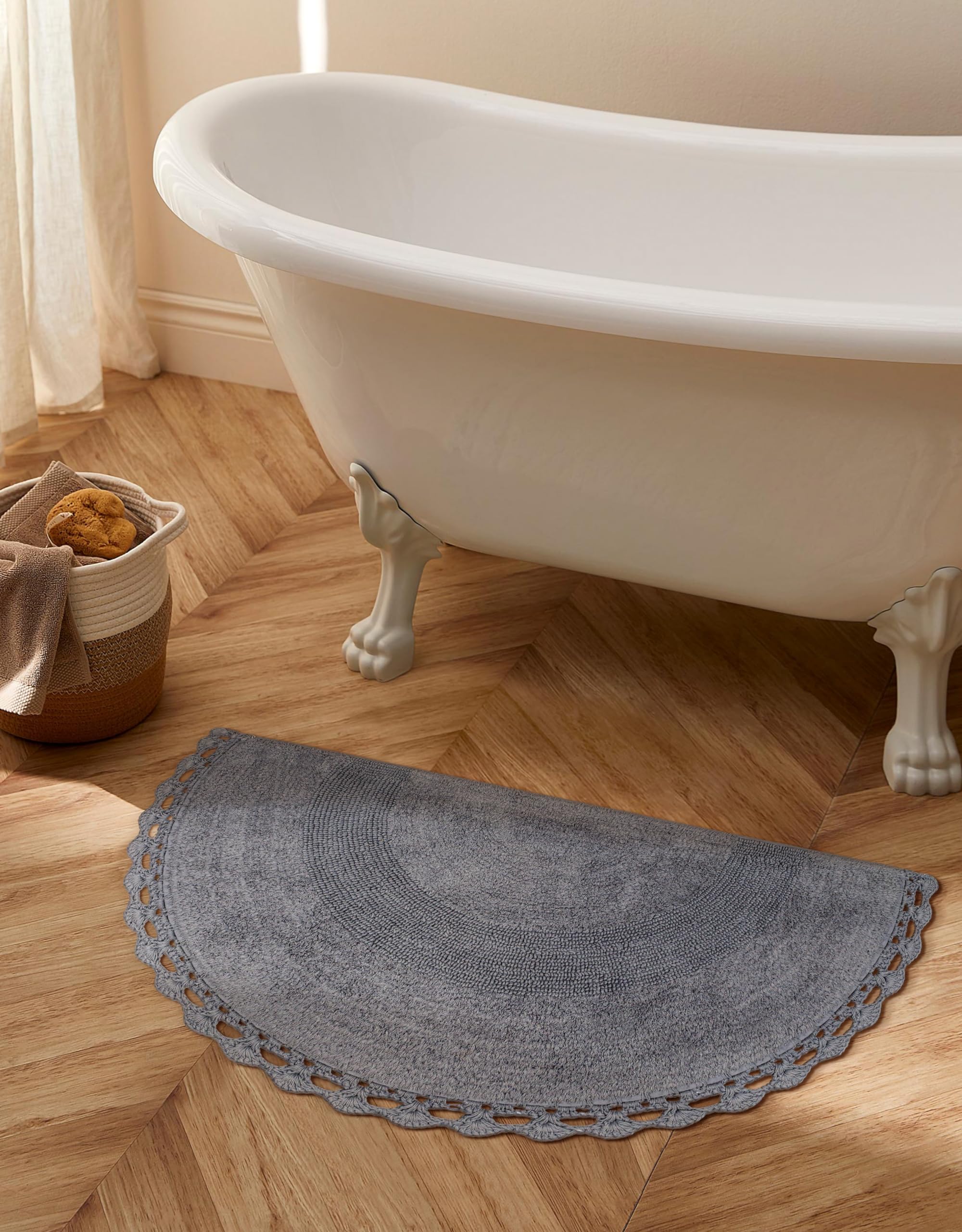 Amazon.com: Half Circle Bohemian Bathroom Rug with Handwoven Chrochet ...