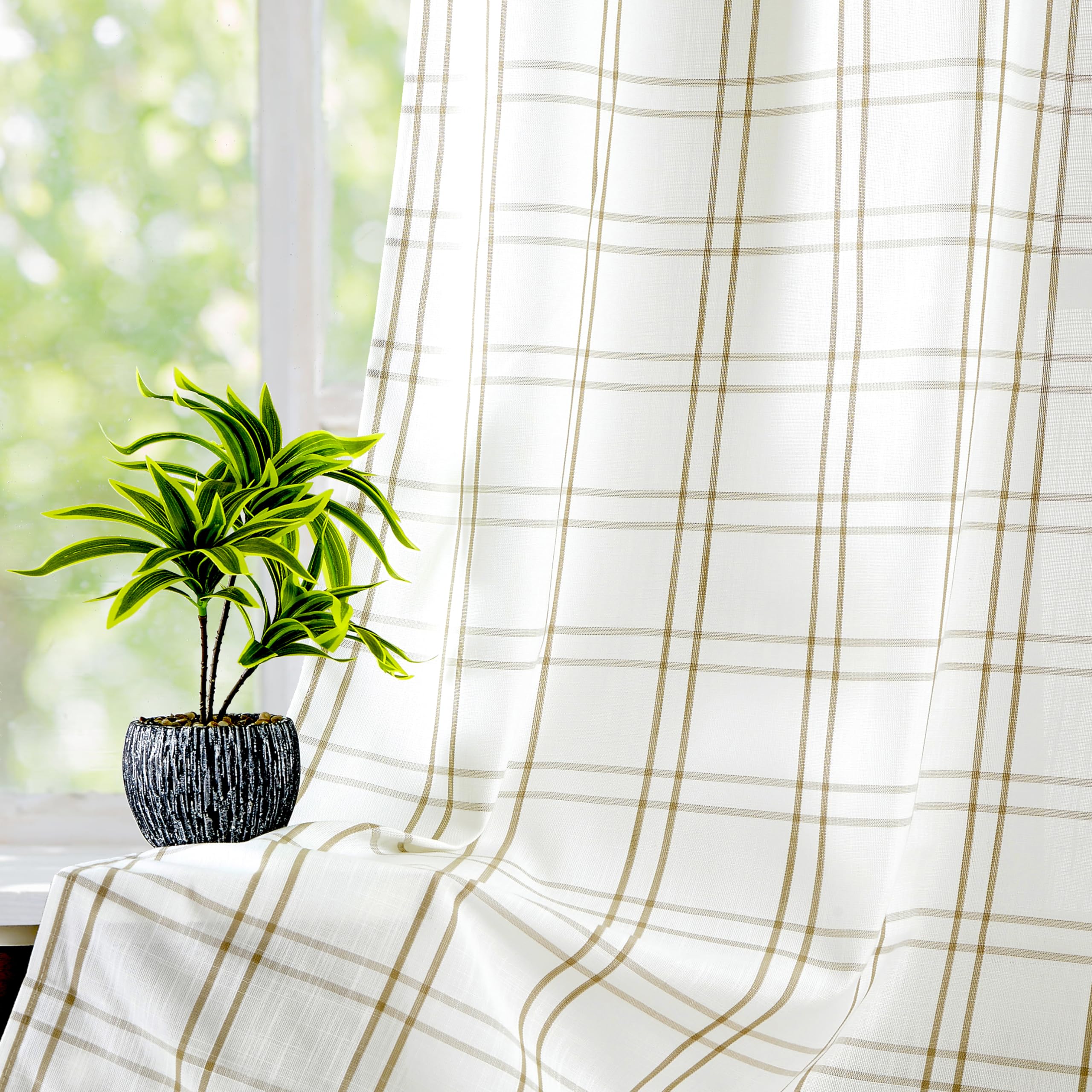Amazon.com: Amzdecor Plaid Window Treatment Set,Light Filtering Curtain ...