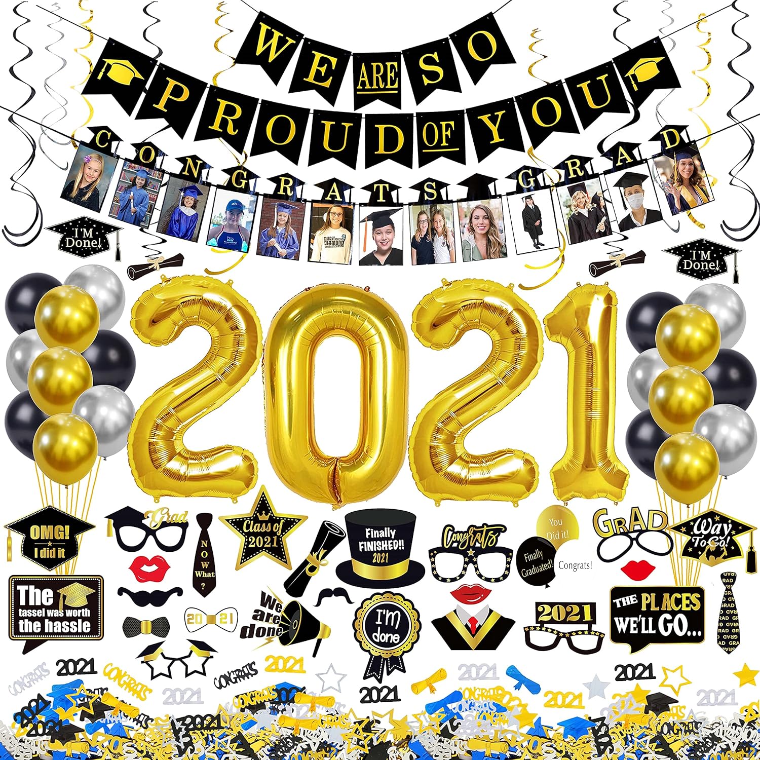 Amazon.com: AHAYA 90Pcs 2021 Graduation Derations Kit, Metallic Chrome ...