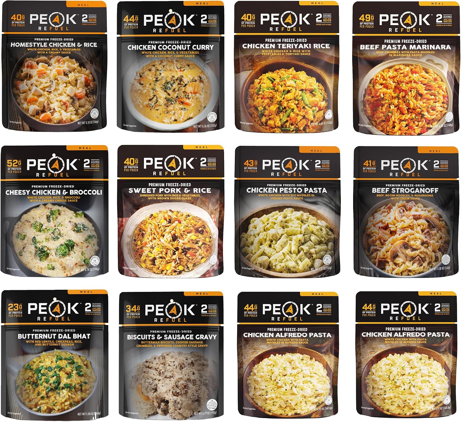 Peak Refuel Entrée Variety 12 Pouch Pack | Freeze Dried Backpacking and ...