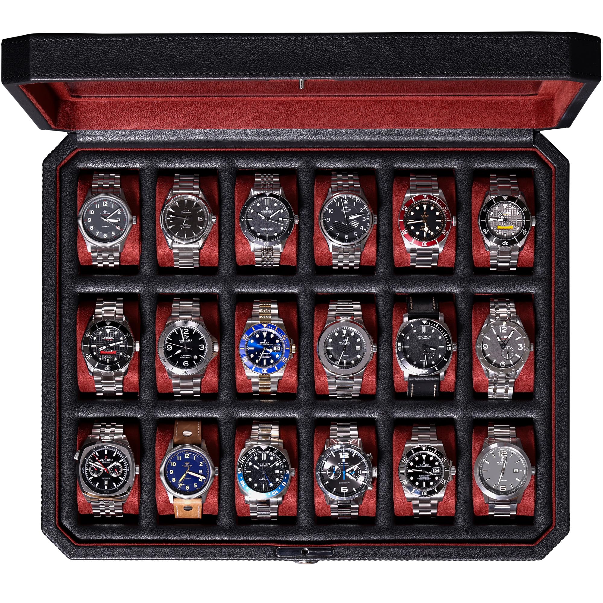 ROTHWELL 18-Slot Watch Case – Luxury Watch Box for Men, Real Glass Top ...