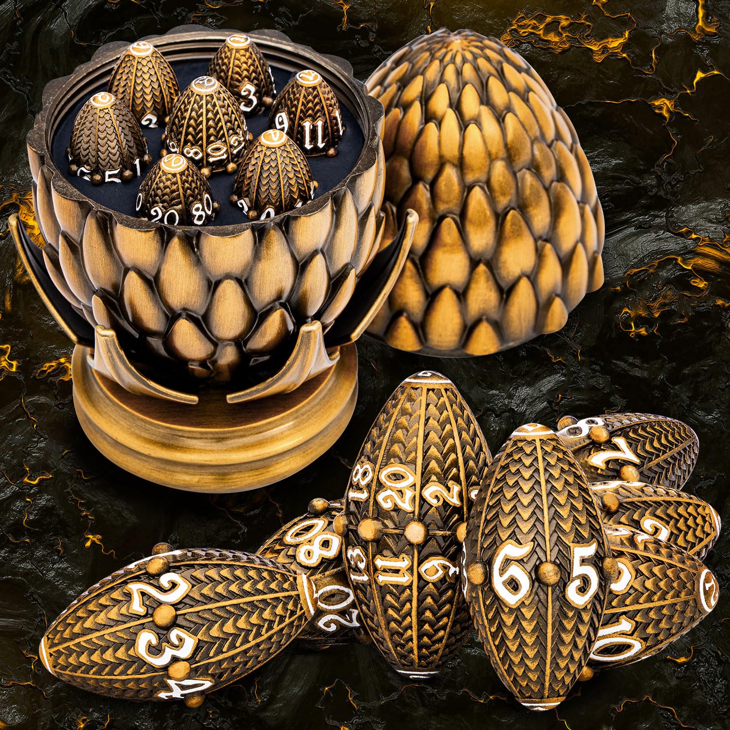 Amazon.com: ARUOHHA DND Metal Dice Antique Gold Dragon Egg Dice with ...