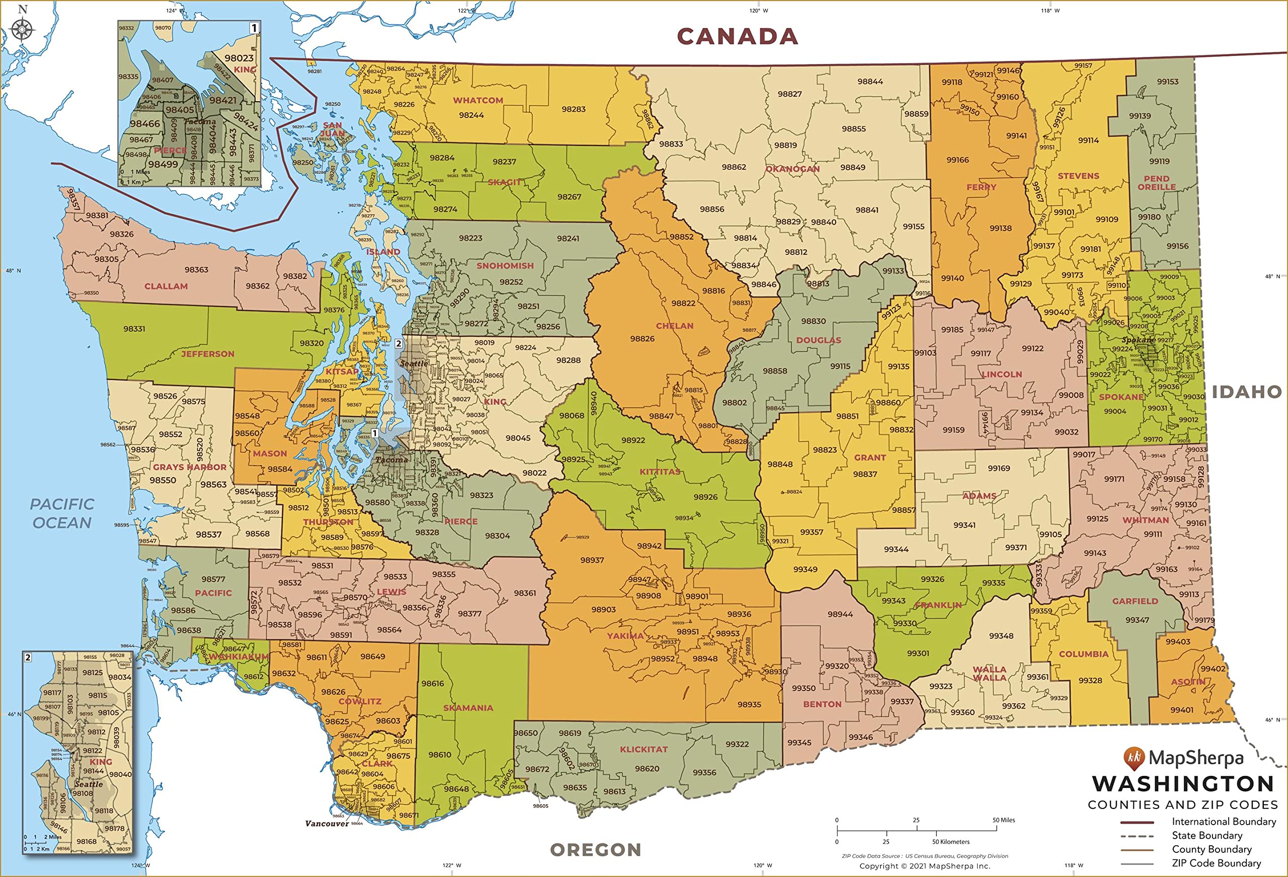 Amazon.com : Washington ZIP Code Map with Counties - Extra Large - 60" x 41" Laminated : Office ...
