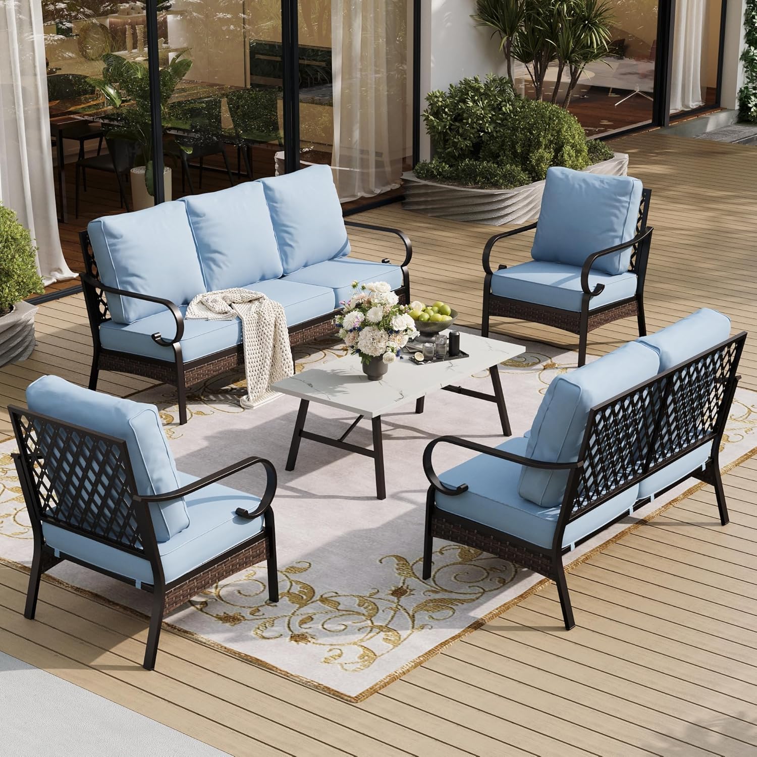 Amazon.com: SUNSHINE VALLEY 5 Piece Metal Outdoor Patio Furniture Set ...