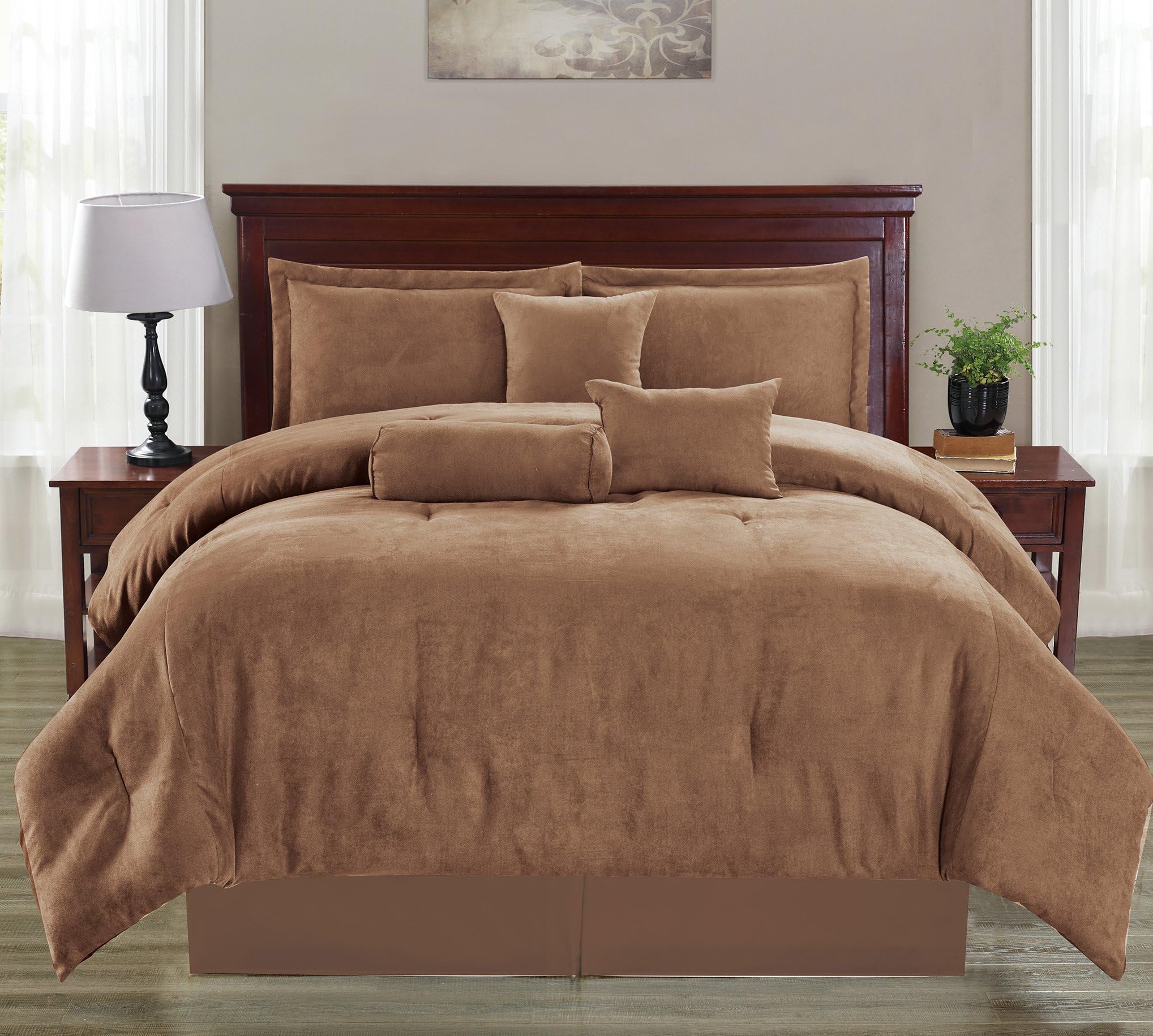 Amazon.com: Fredsure Distressed Velvet Comforter Set, 5 Pieces Khaki ...