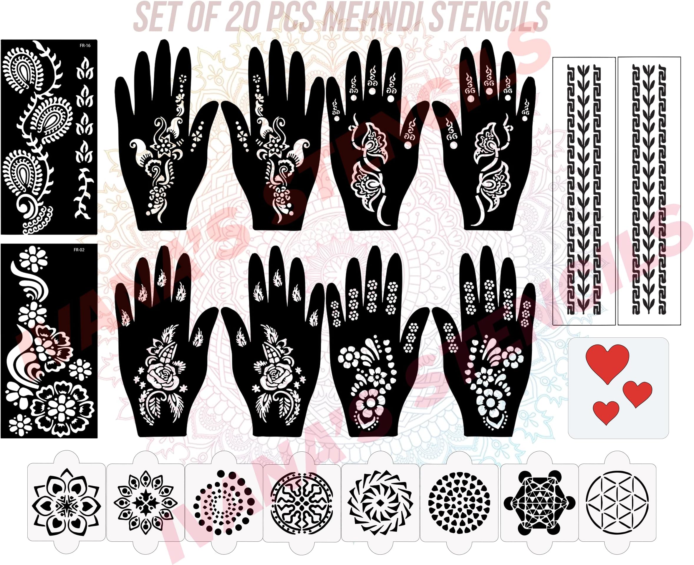 Ivana's Set of 20 Pcs Combo Pack, Reusable Mehandi Design Sticker ...