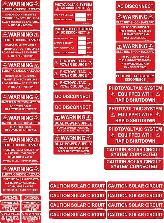 Amazon.com: PV Solar System Install Label Kit | 40 Pack | 2020 | 2017 ...