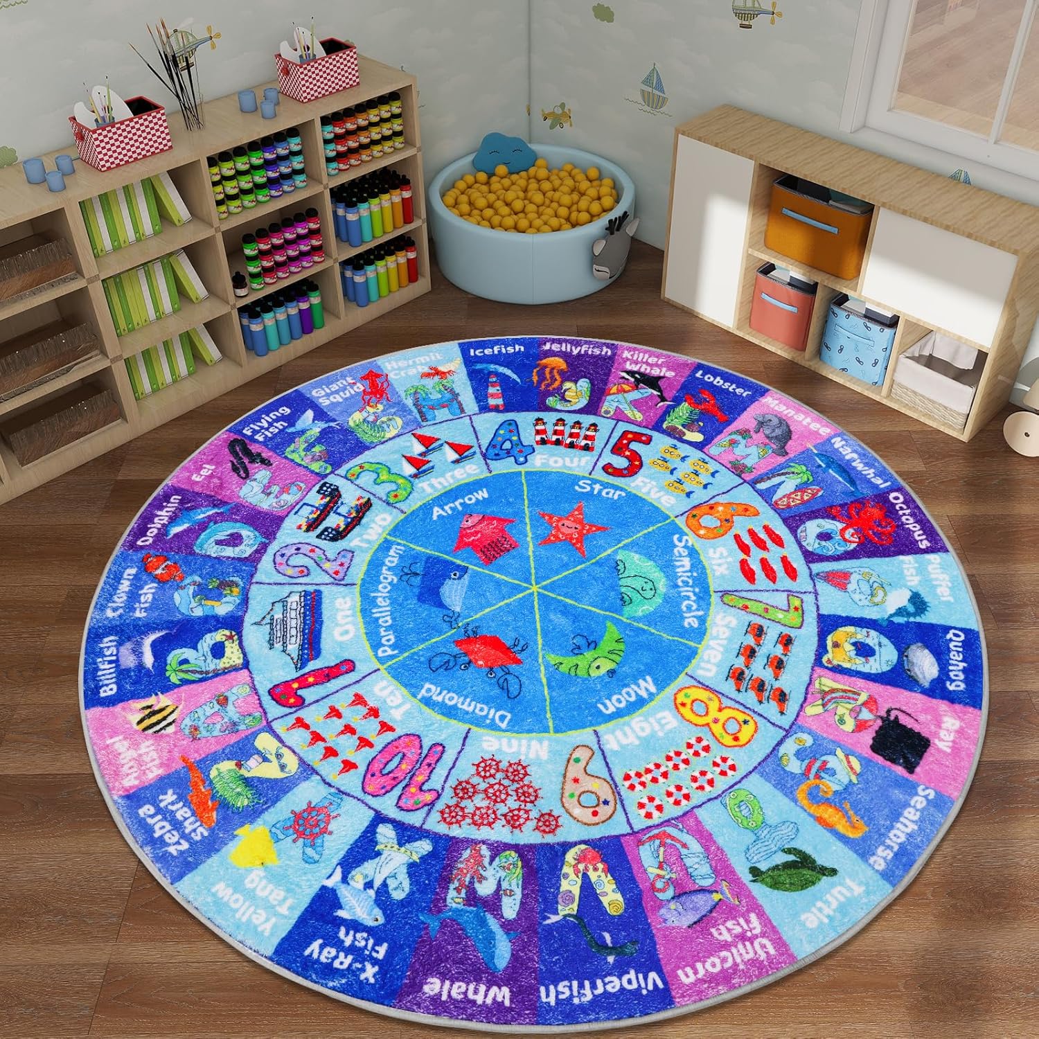 Mfmiudole Kids Play Rug Fluffy ABC Educational Rug Round 160×160 CM ...