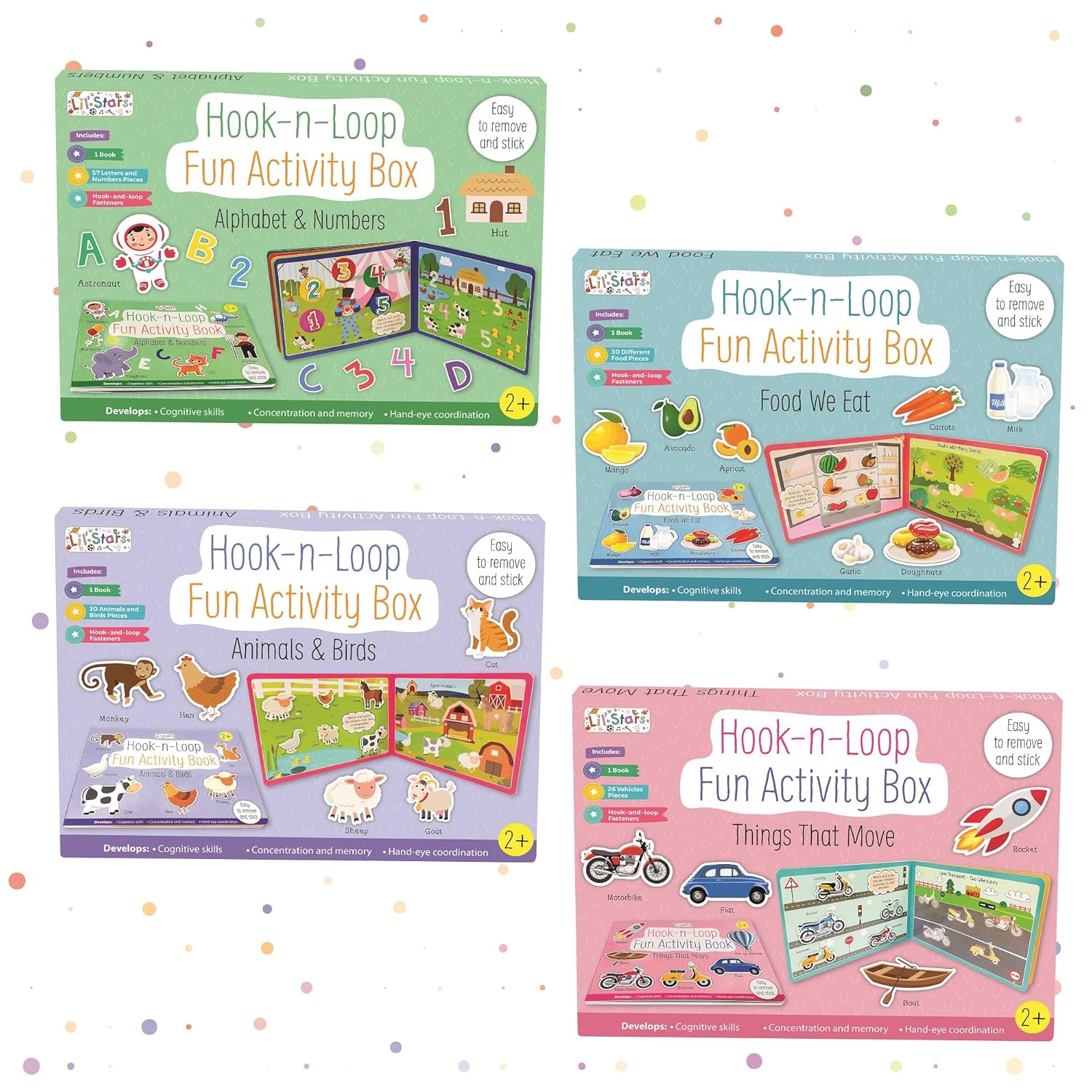 Set of 4 Hook n Loop Fun Activity Box | Velcro Books | Montessori ...