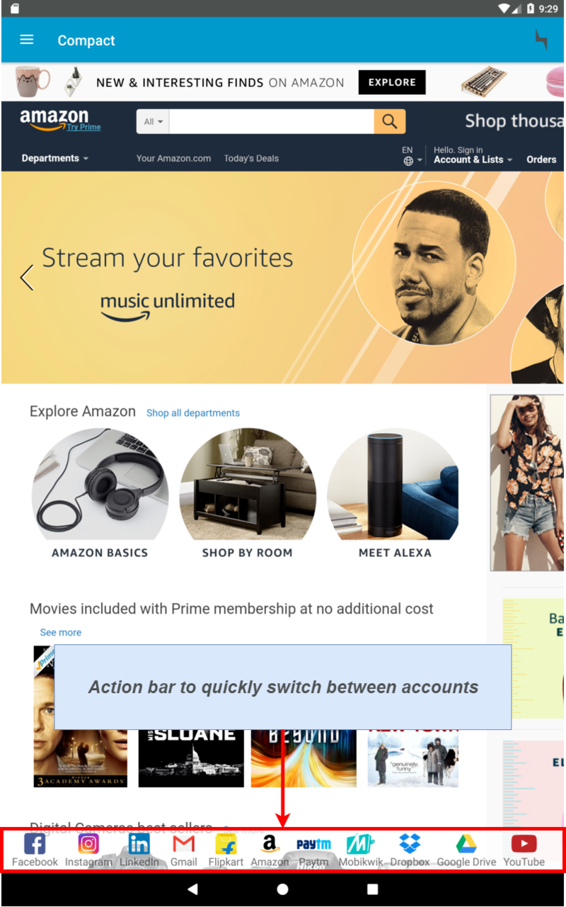 Compact : All in one app for Social media,Mail,Shopping,Entertainment ...