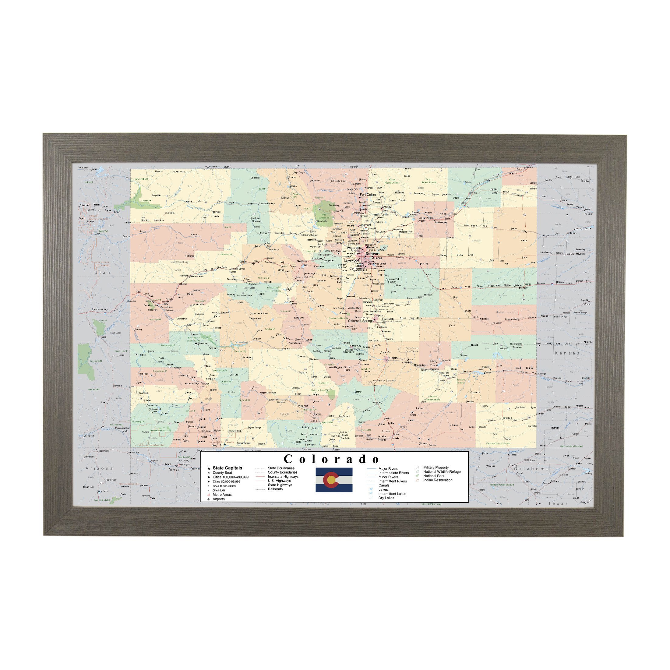 Amazon.com: Colorado Push Pin Travel Map with Barnwood Gray Frame and ...