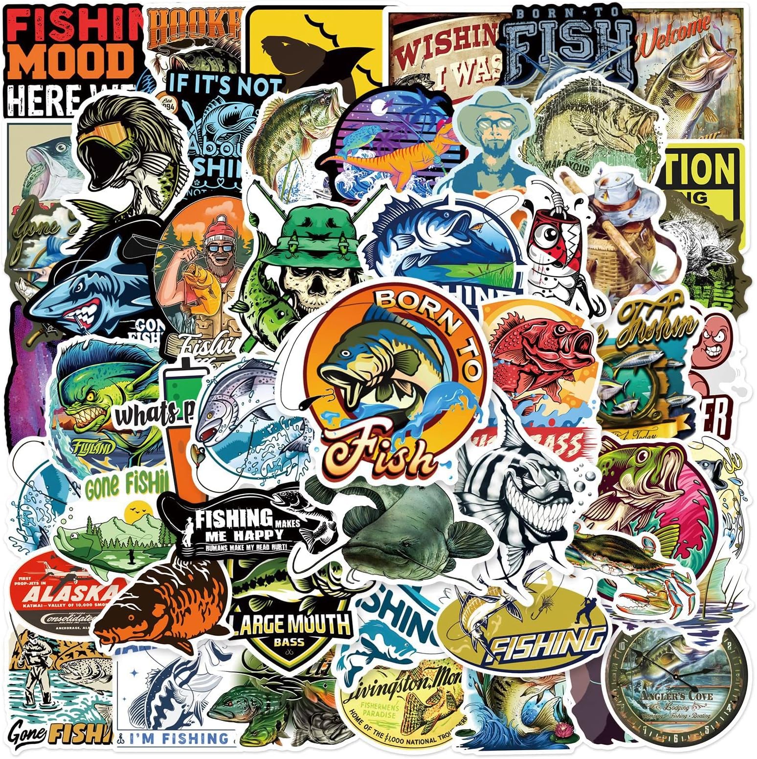 Amazon.com: ONESHAW 50Pcs Go Fishing Stickers Pack Waterproof Vinyl ...