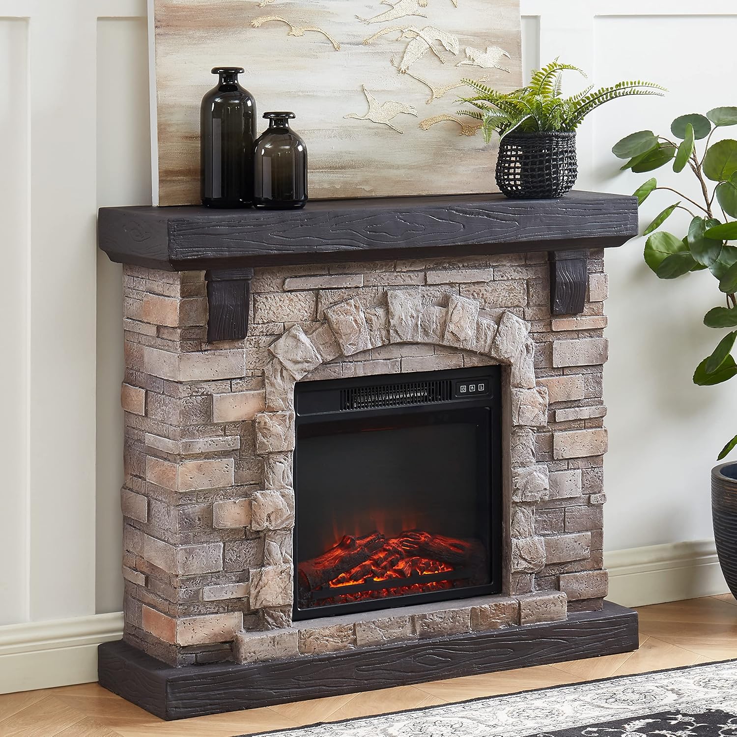 Amazon.com: Edwin's Choice Electric Fireplace with Mantel, 40”W Faux ...