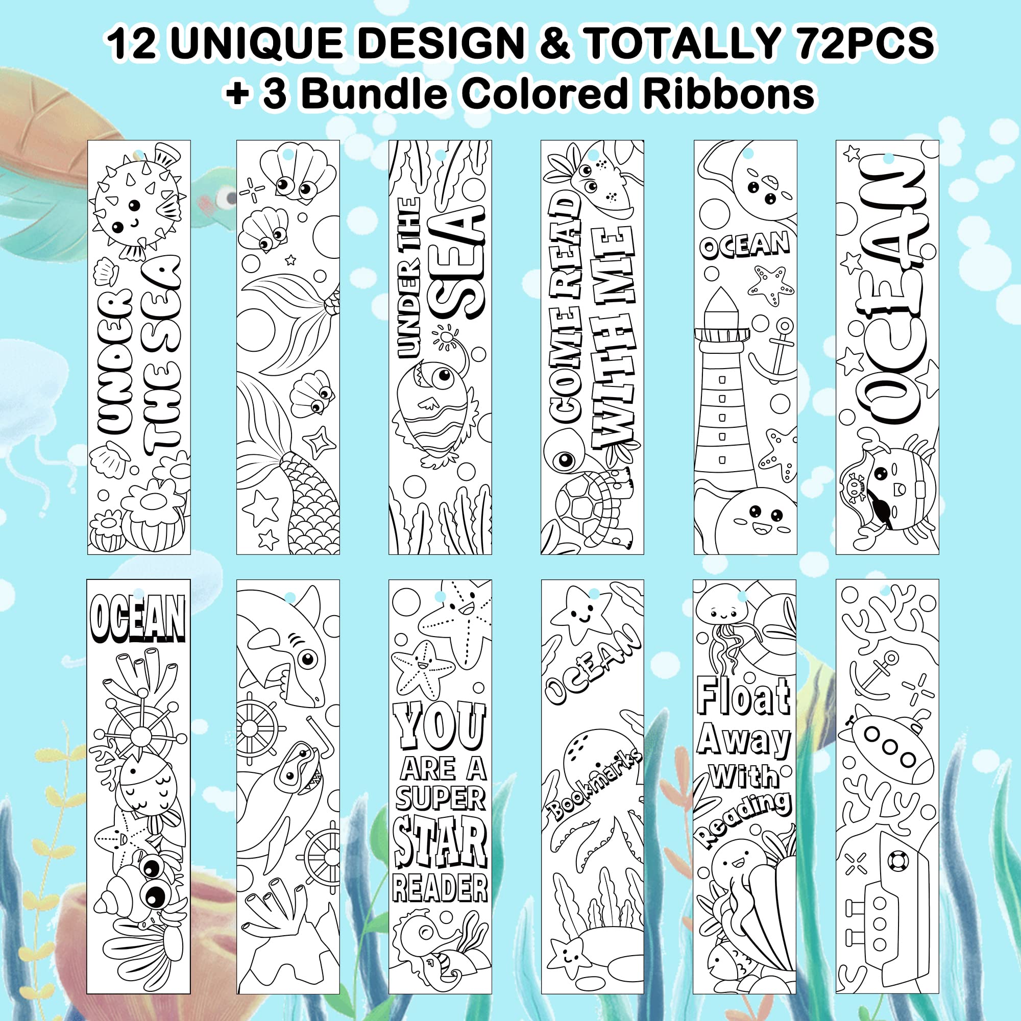 Snapklik.com : Sea Animal Color Your Own Bookmarks - 75Pcs Kids ...
