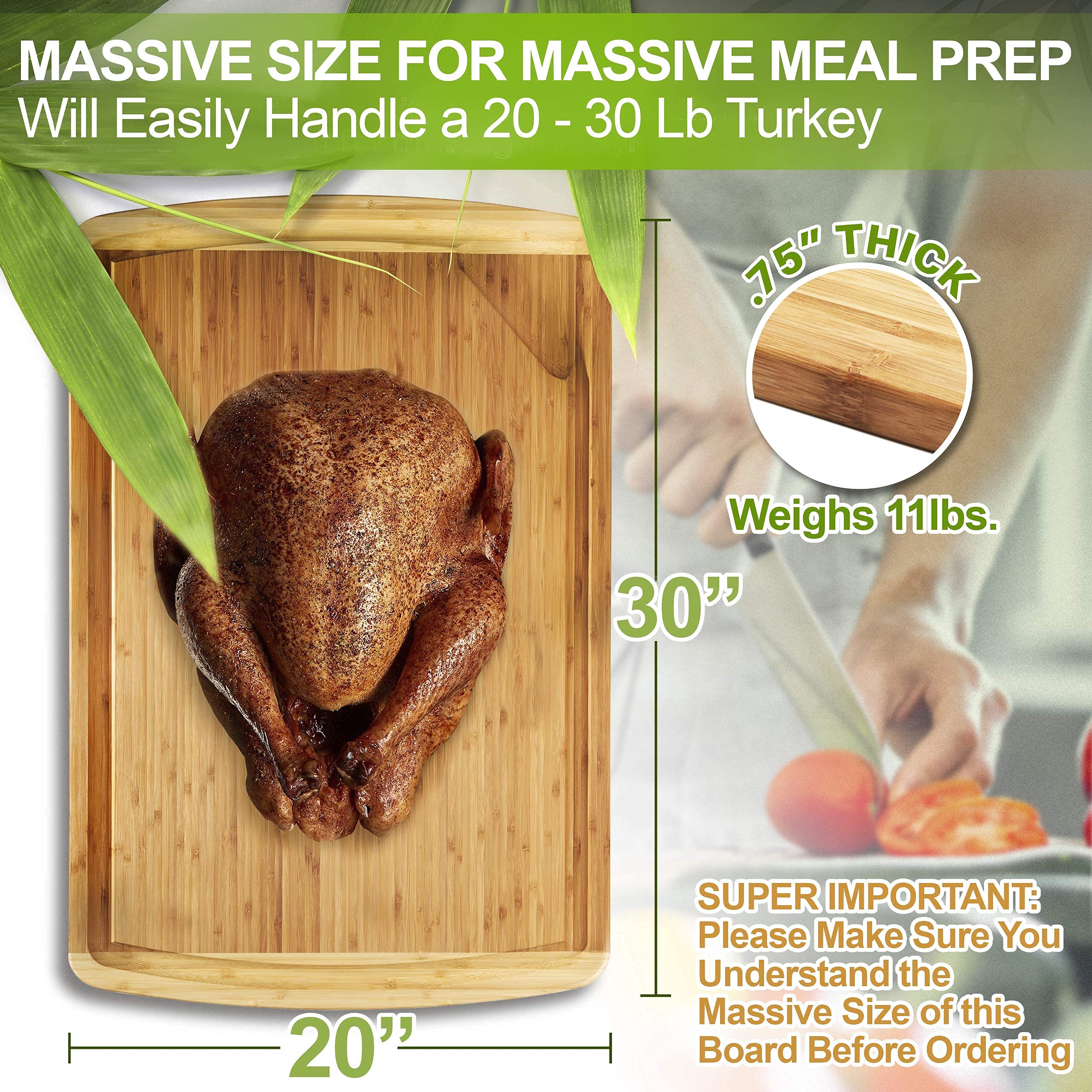 30 x 20 Inch XXXL Extra Large Bamboo Cutting Board - Wooden Stove Top ...