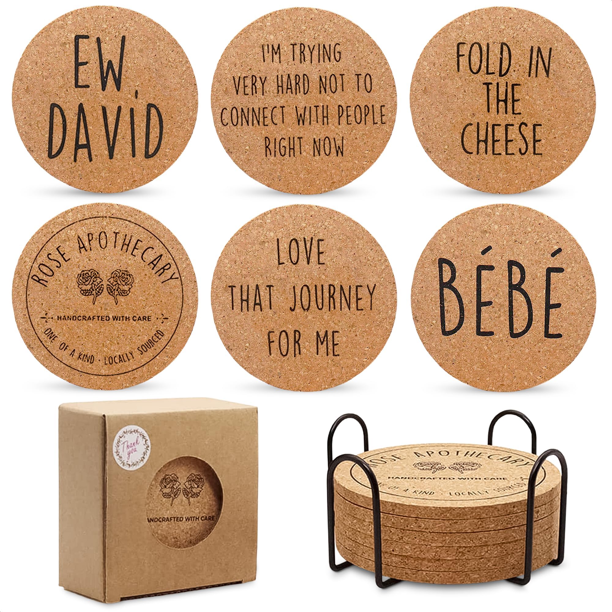 Amazon.com: Cork Coasters for Drinks Coasters Set of 6 with Holder ...