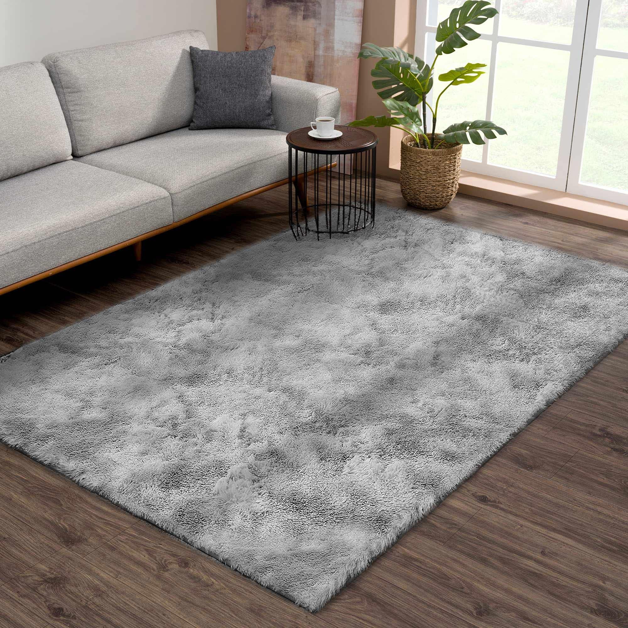 HARESLE Fluffy Rugs for Living Room,Non-Slip High Pile Tie-dye Grey ...