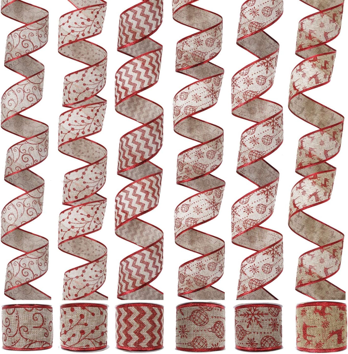 Amazon.com: LaRibbons Christmas Holiday Burlap Ribbon - 6 Rolls Glitter ...