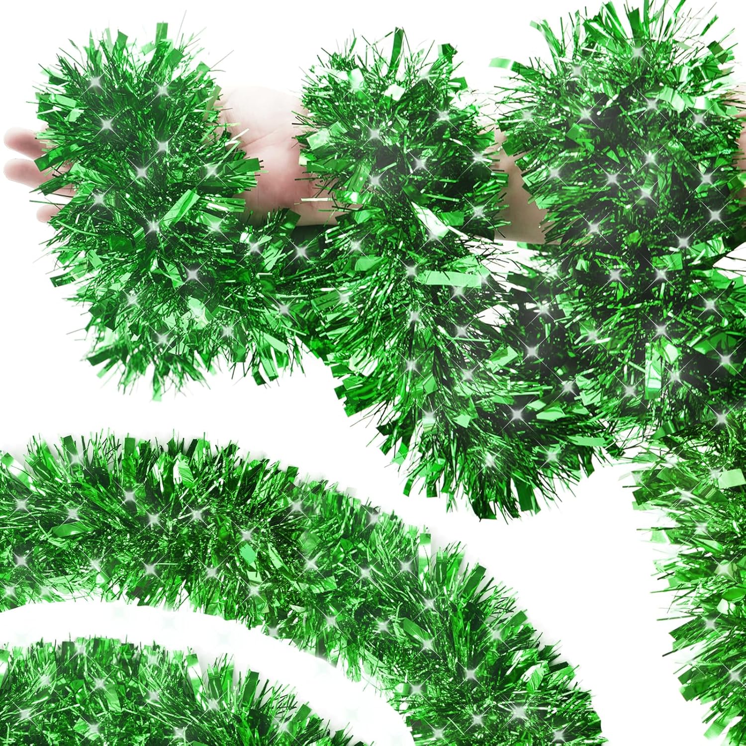 Amazon.com: Govetom 50 Ft Green Tinsel Garlands Christmas Tree ...