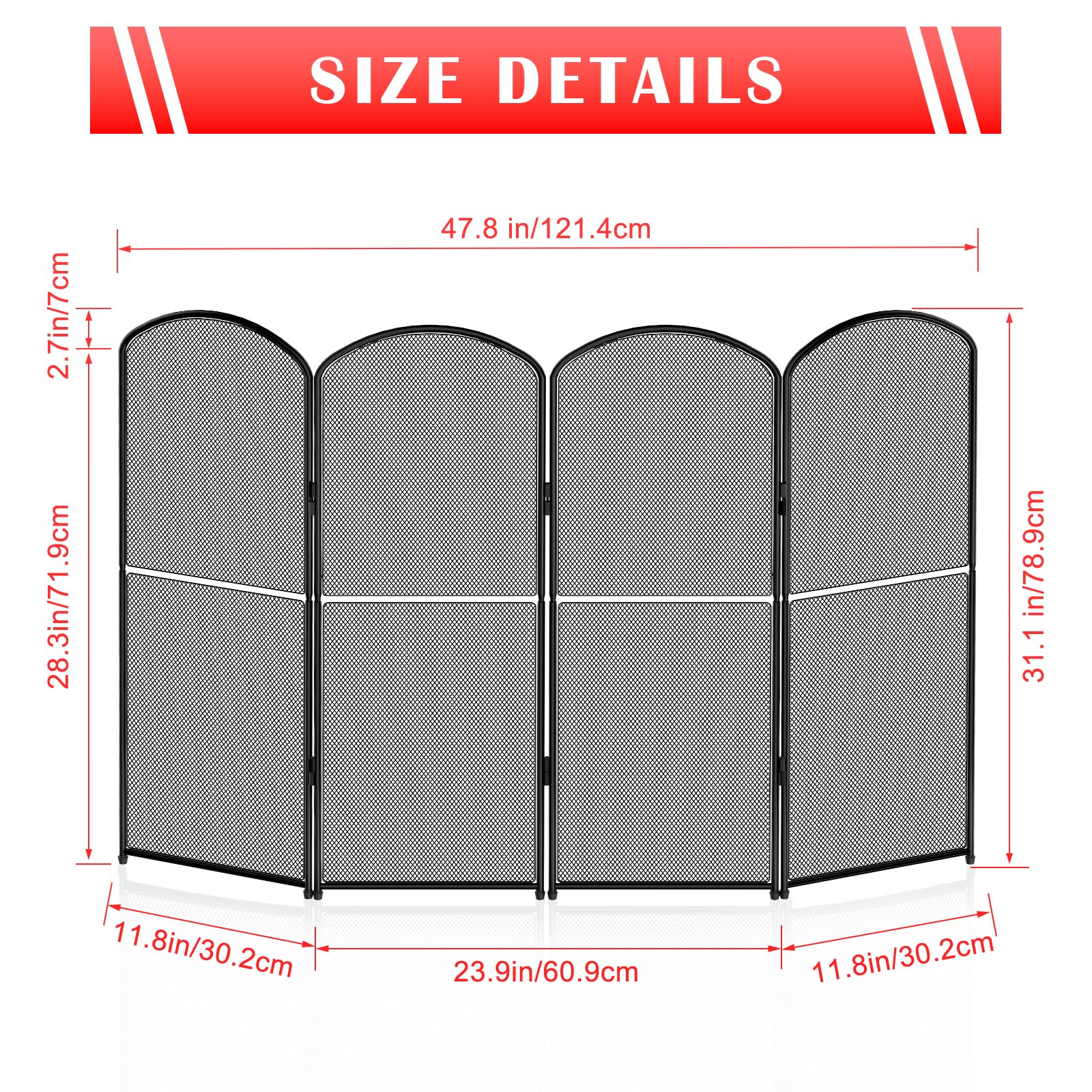 OYEAL Fireplace Screen Stand Black Fire Spark Guard Cover Decorative 4 ...