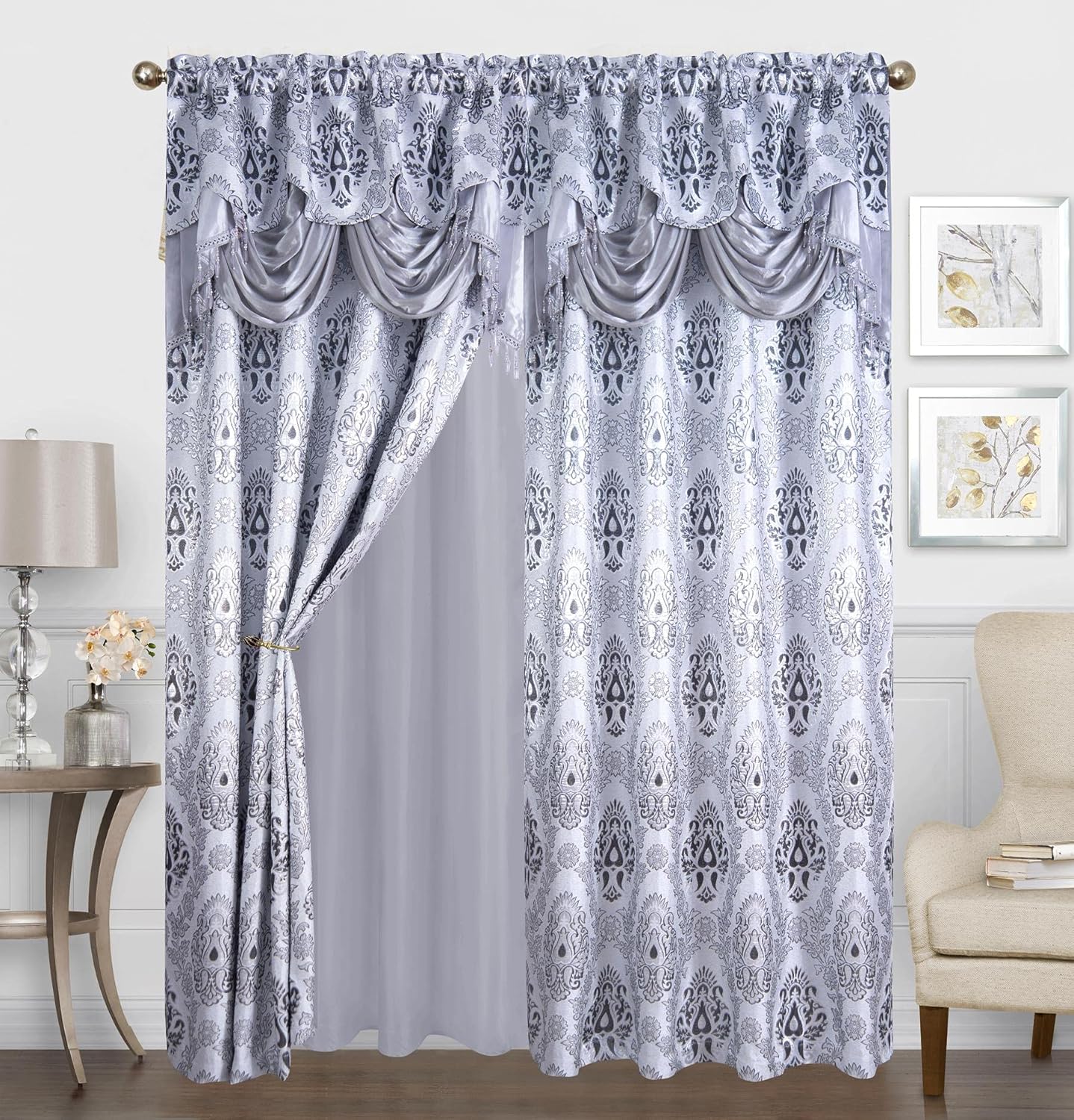 Amazon.com: Sapphire Home Traditional Jacquard Curtain Drape Set ...