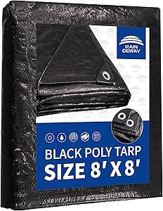 RAINDEWAY Black Tarp 8x8 Feet, UV Resistant, 8 Mil Multipurpose Medium ...