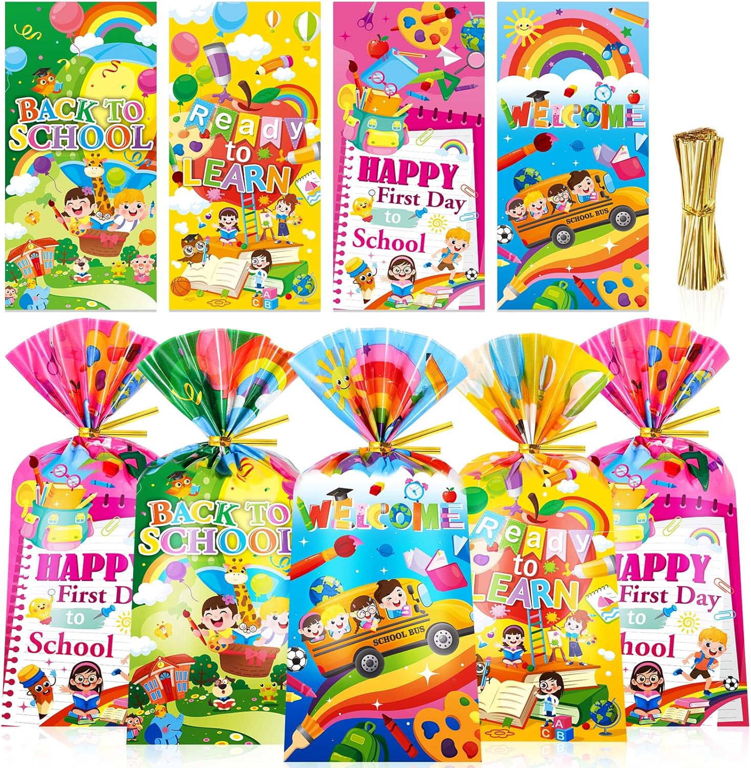 Amazon.com: HOWAF 100pcs Back to School Cellophane Bags, First Day of ...