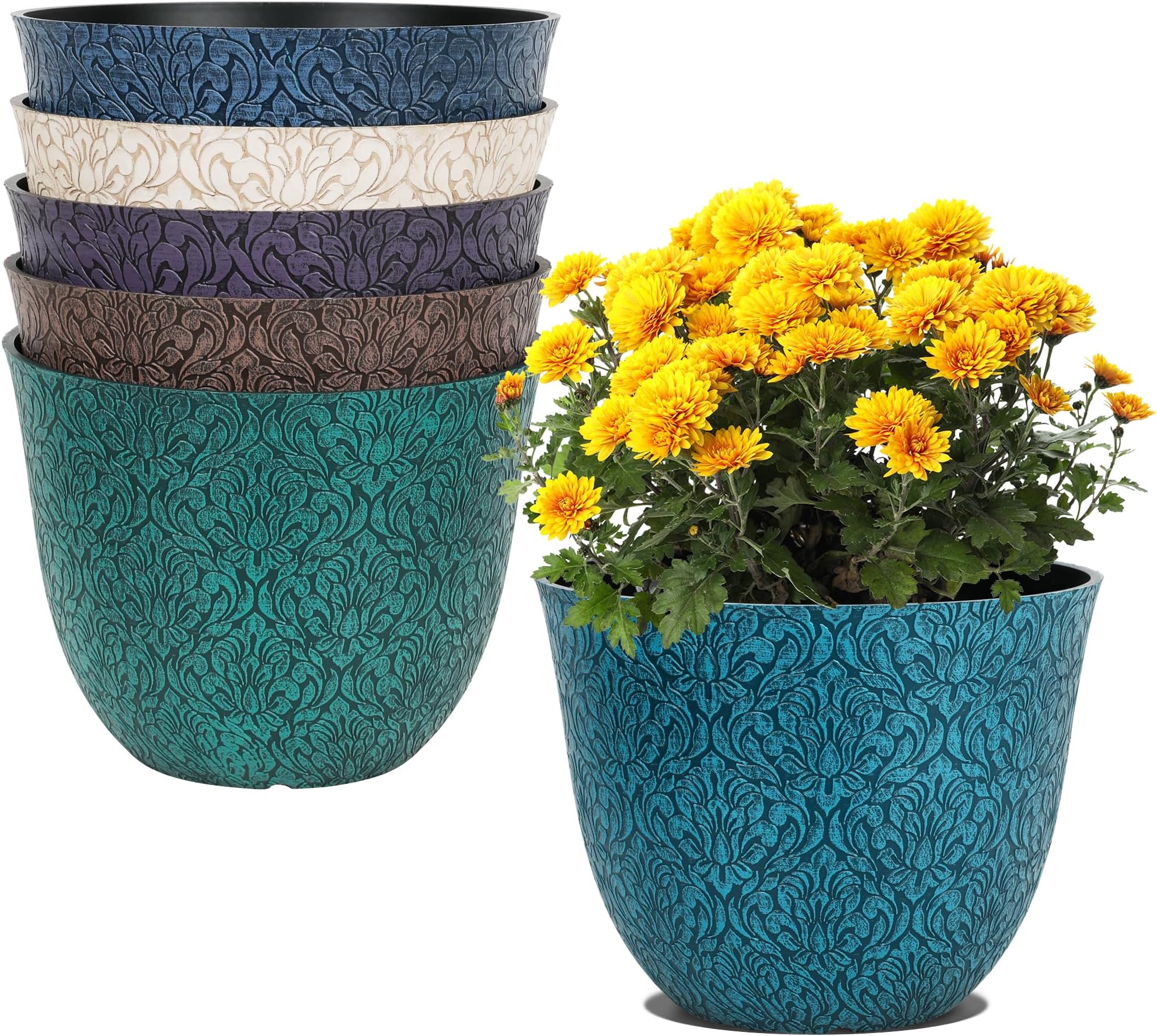 Amazon.com : Worth Garden Plastic Round 8" Plant Pots - Set of 6 ...