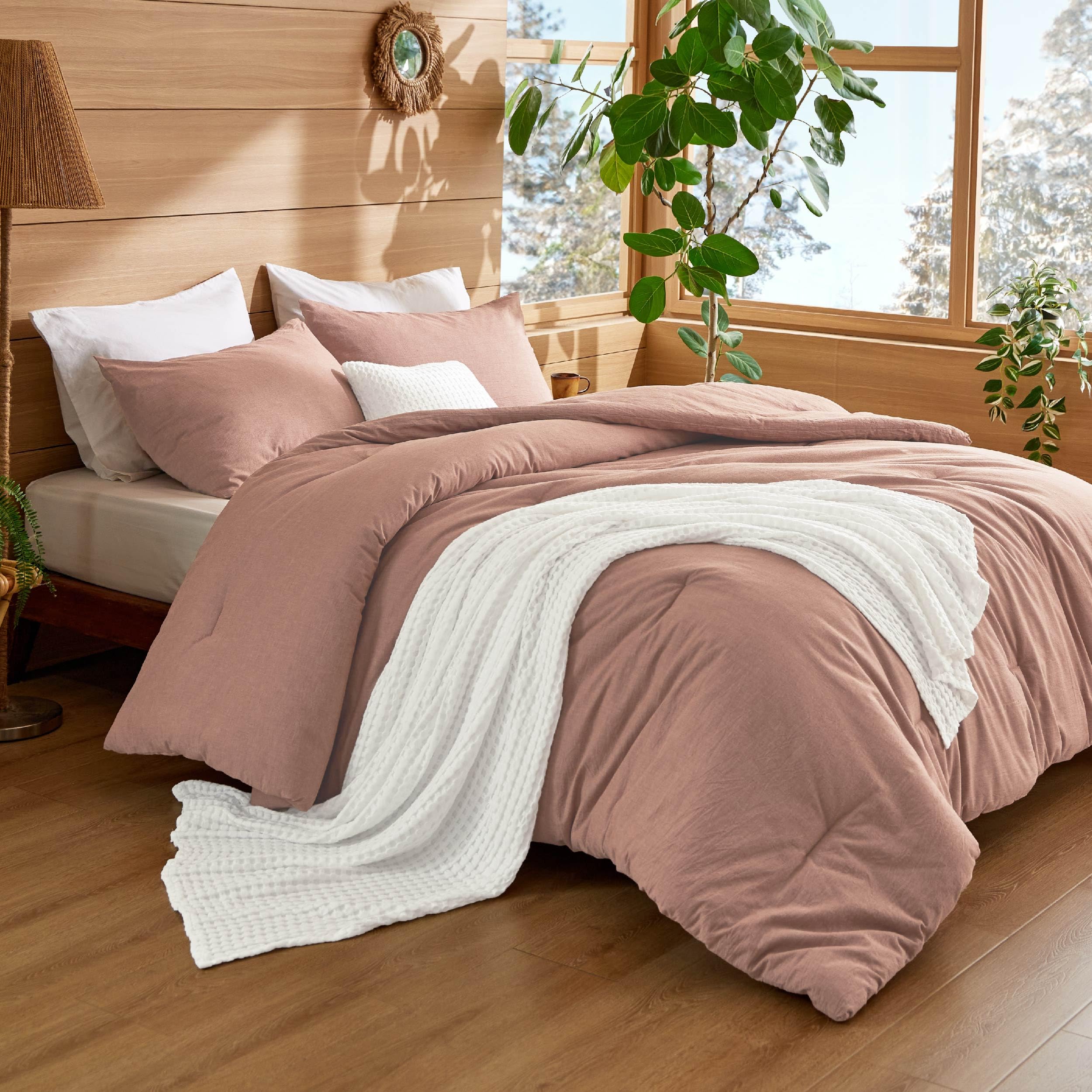 Amazon.com: Bedsure 5 Pieces Cotton Comforter Set with Cotton Waffle ...