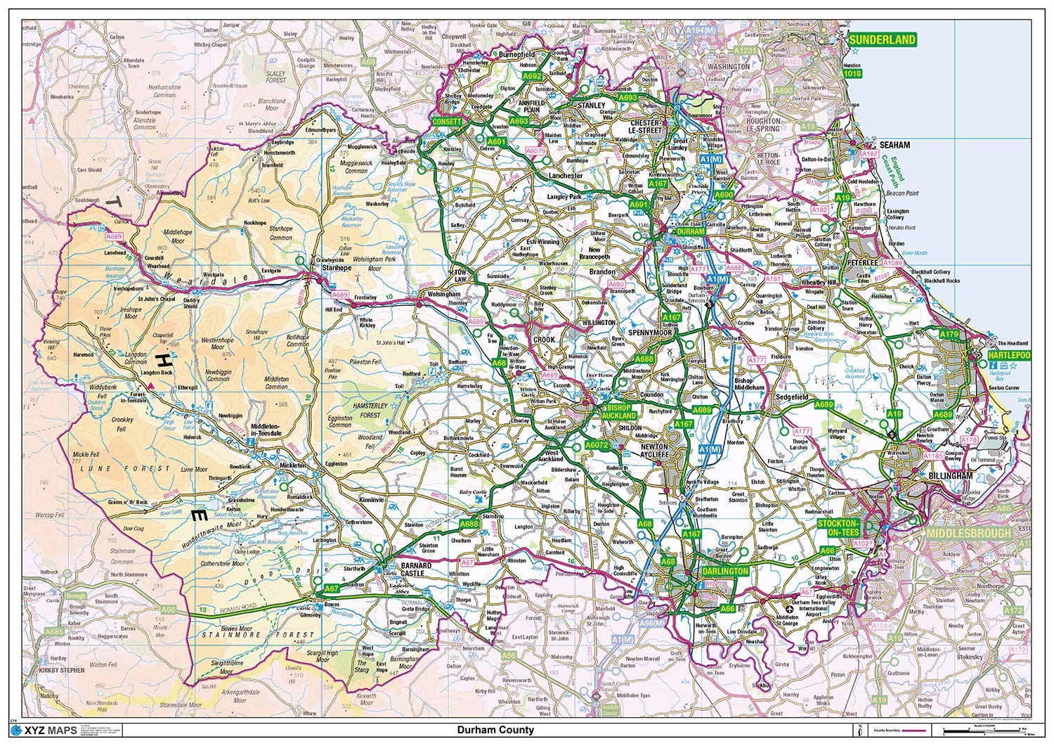 County Durham County Map-Paper : Amazon.co.uk: Stationery & Office Supplies