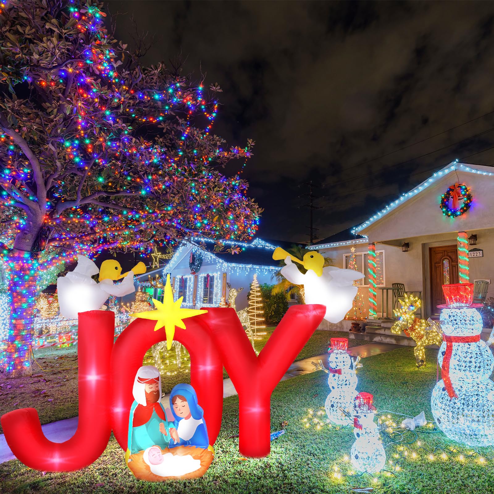 Snapklik.com : Lenwen 8 Ft Christmas Inflatables Joy Nativity ...