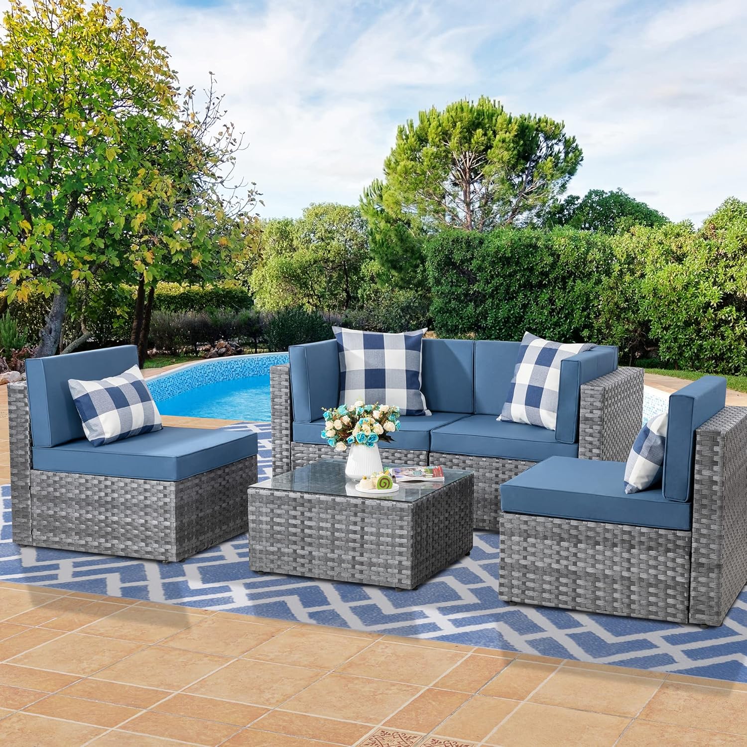 Amazon.com: Shintenchi 5 Pieces Outdoor Patio Sectional Sofa Couch ...