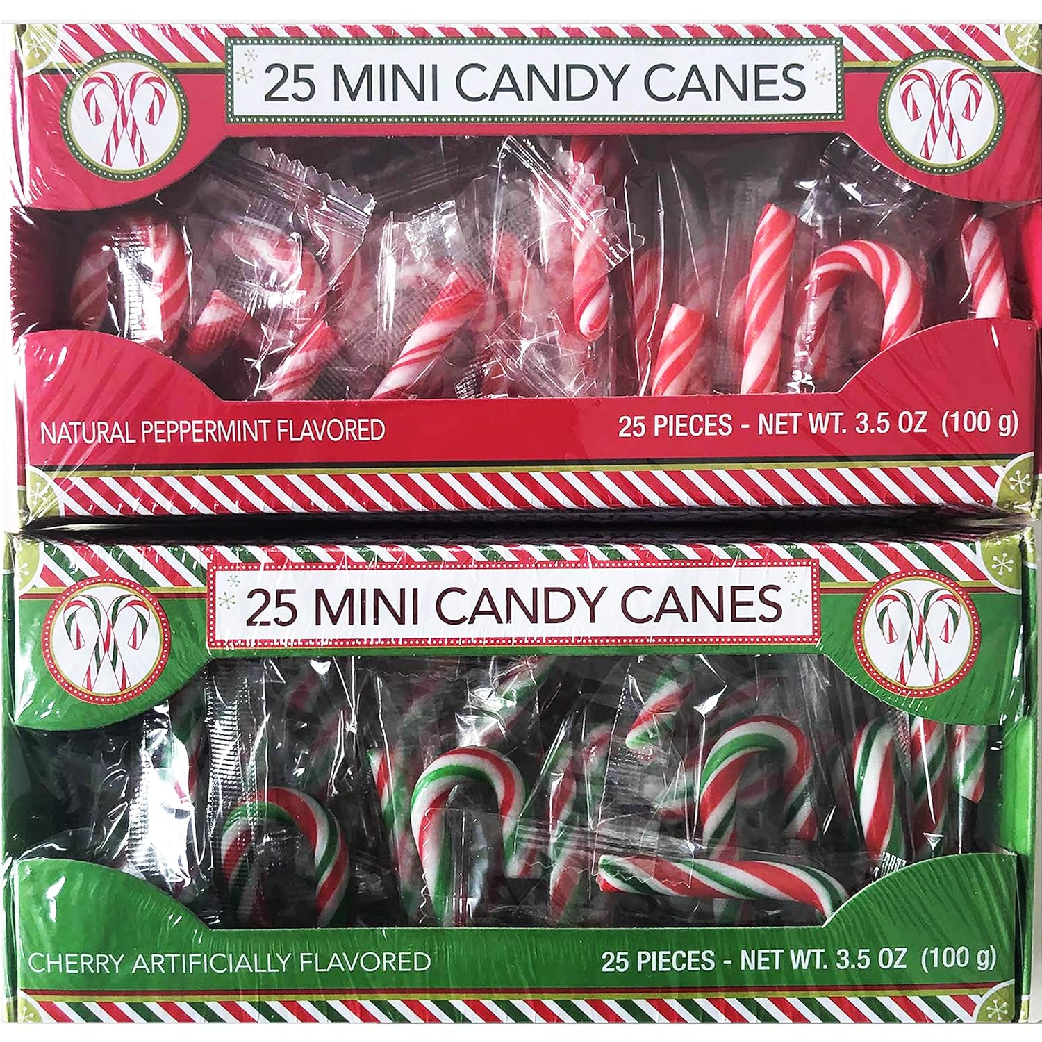 Amazon.com : Mini Candy Cane Pack - Two 25 Ct Boxes: 1 Cherry, 1 ...