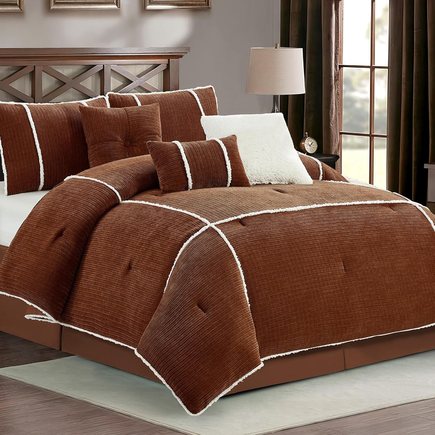 Amazon.com: LANCO MODERN LIFESTYLE 7 Piece Comforter Set Queen, Rust ...