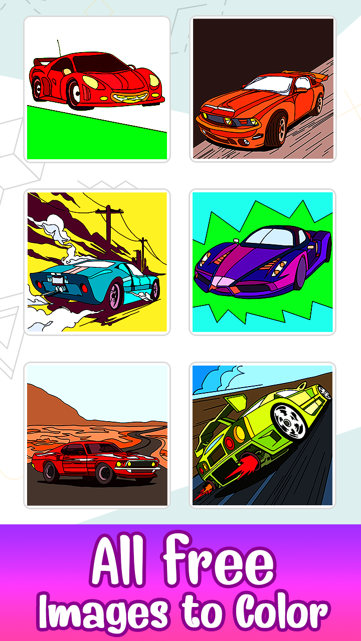 Super Cars Color by Number - Glitter, Crayon Pages Coloring Game - App ...