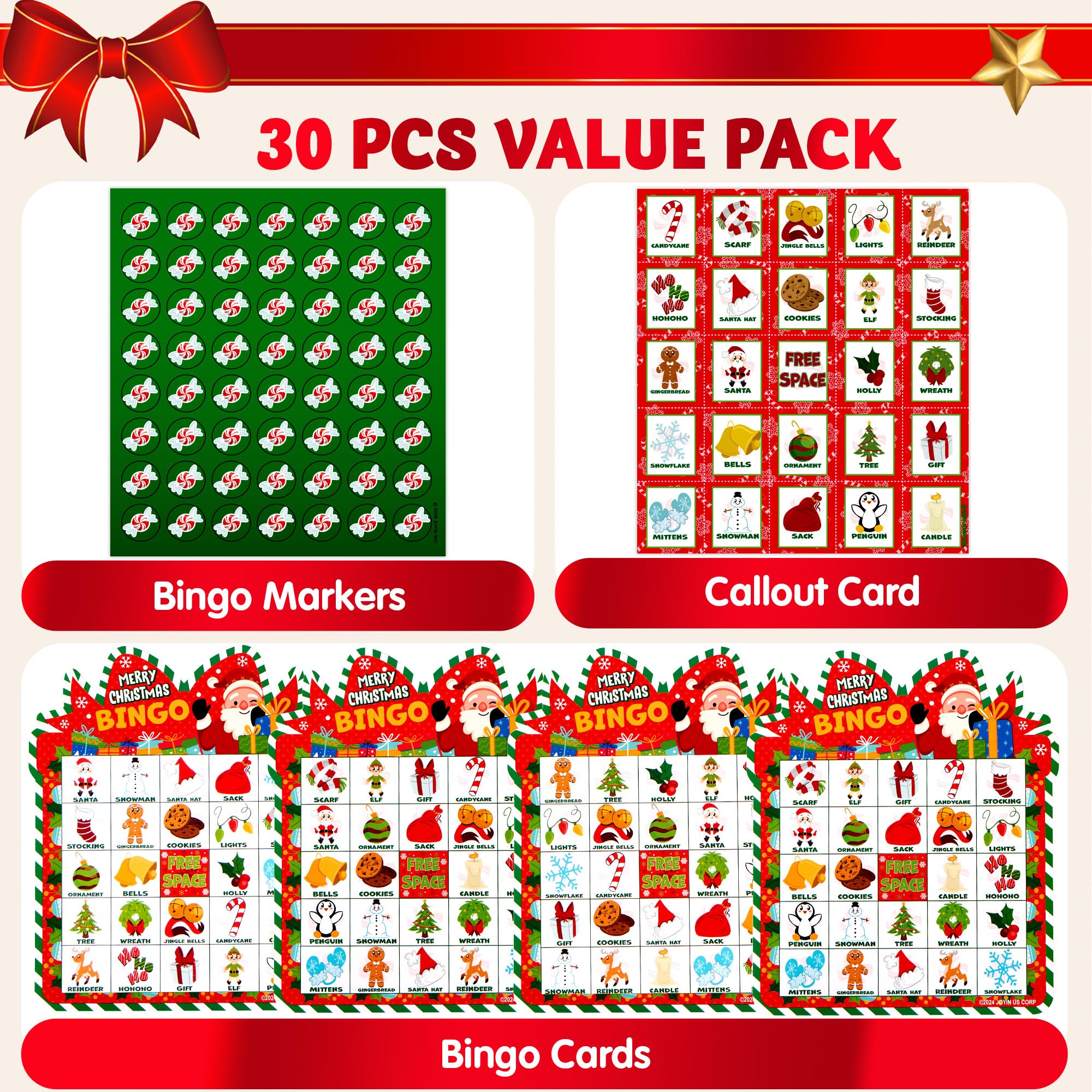 Snapklik.com : 30 Players Christmas Bingo Cards, Xmas Bingo Game For ...